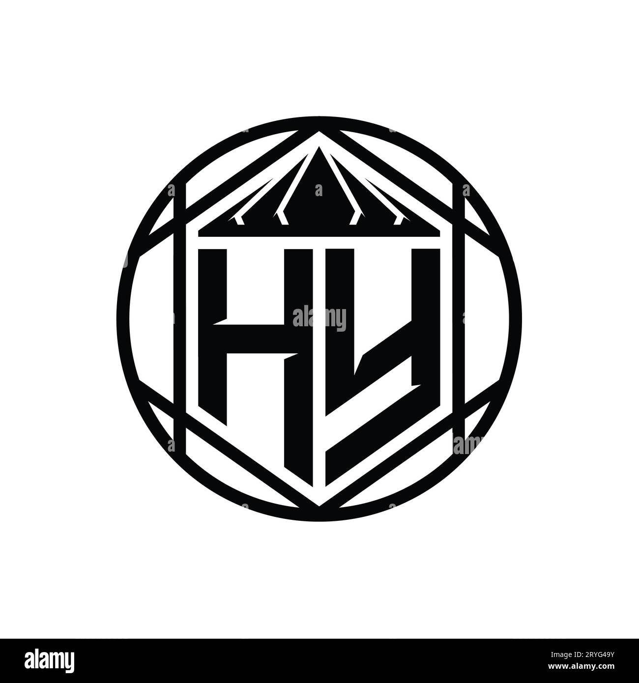 HY Letter Logo monogram hexagon slice crown sharp shield shape isolated ...
