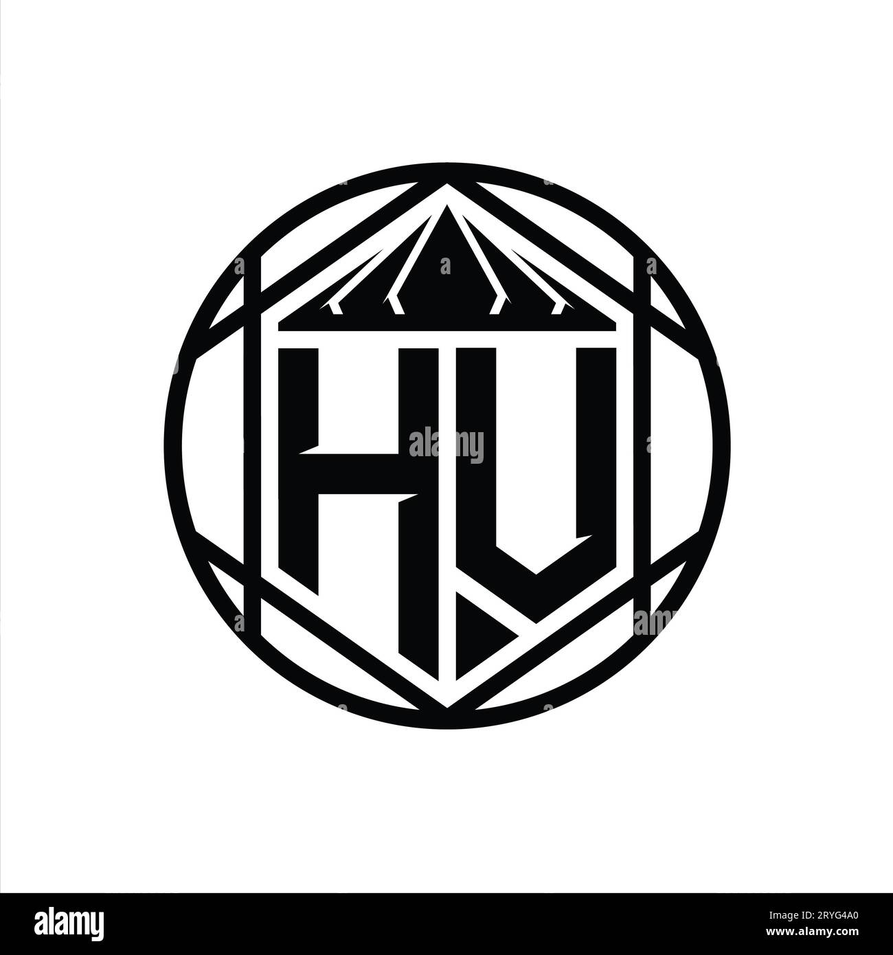 HV Letter Logo monogram hexagon slice crown sharp shield shape isolated ...