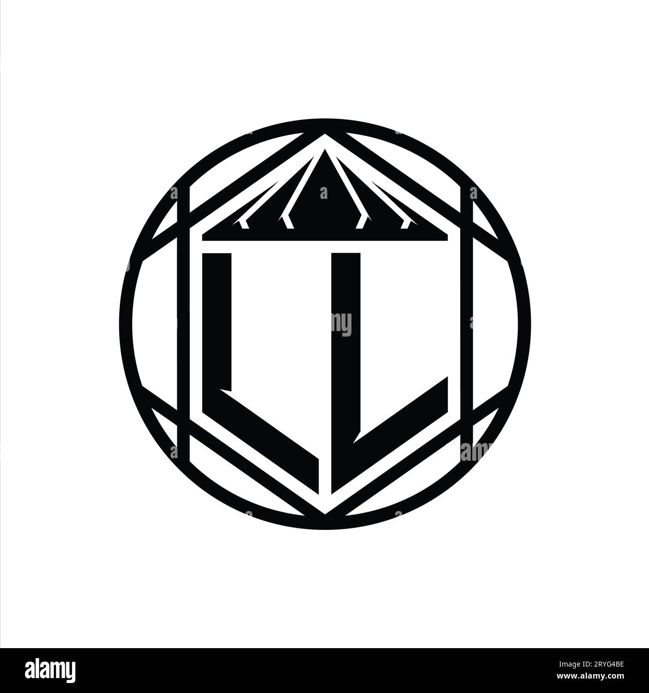 LL Letter Logo monogram hexagon slice crown sharp shield shape isolated ...