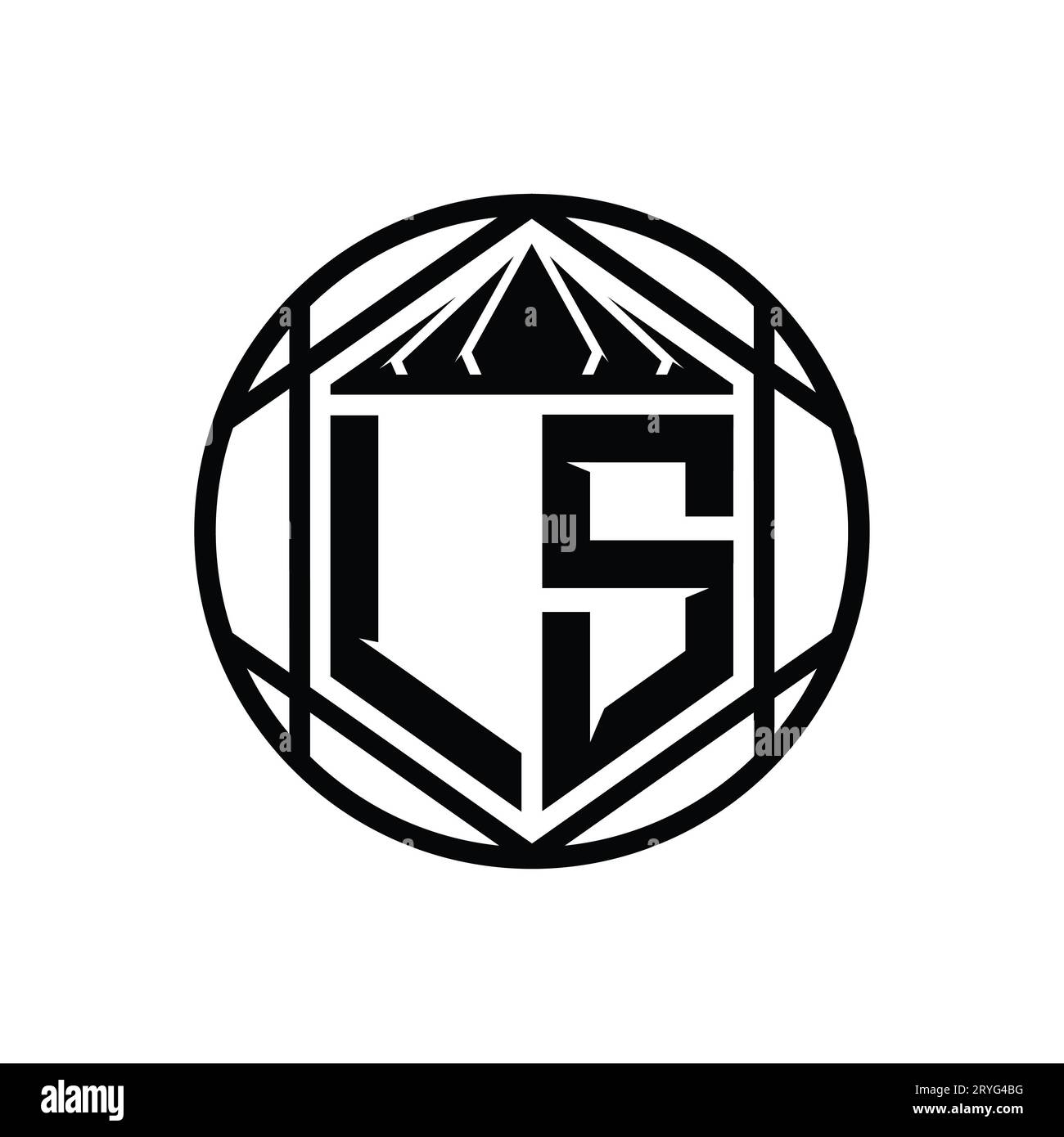 LS Letter Logo monogram hexagon slice crown sharp shield shape isolated circle abstract style ...