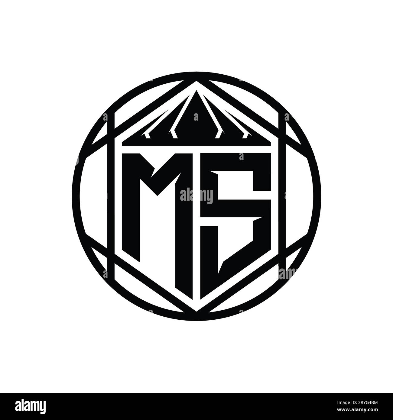 MS Letter Logo monogram hexagon slice crown sharp shield shape isolated ...