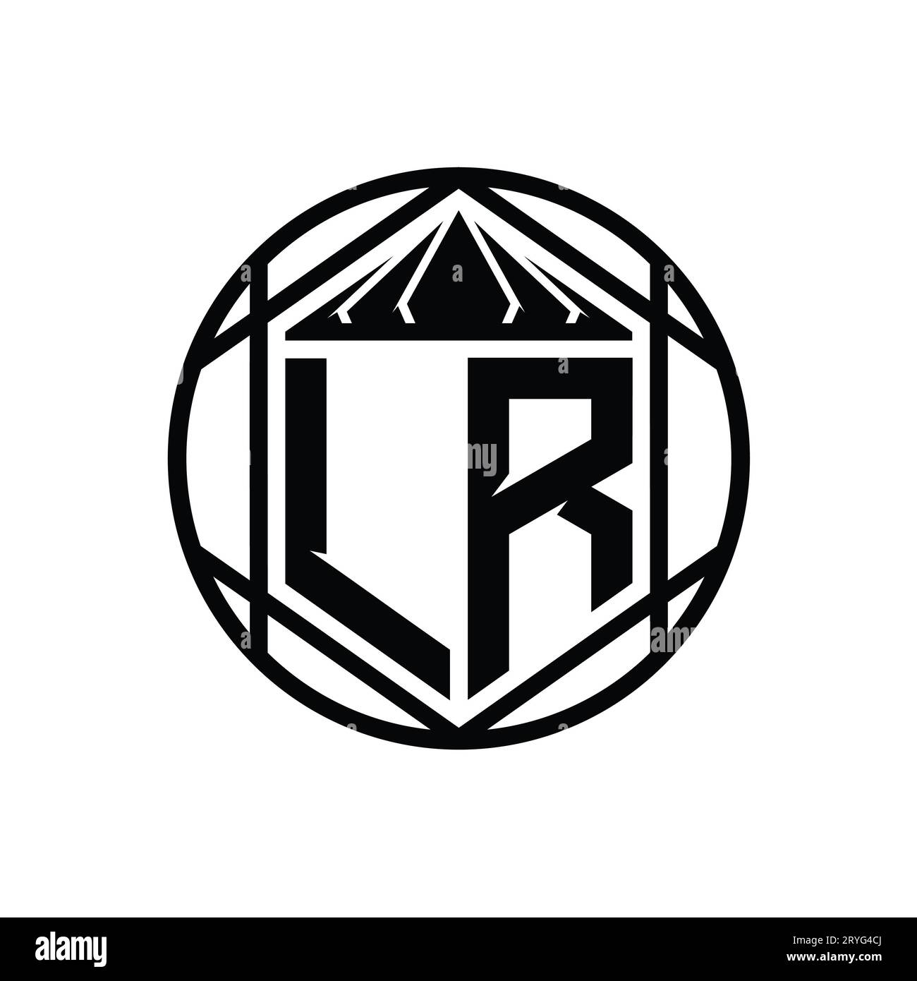 LR Letter Logo monogram hexagon slice crown sharp shield shape isolated ...