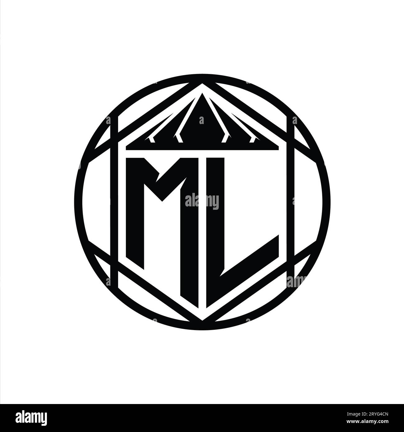 ML Letter Logo monogram hexagon slice crown sharp shield shape isolated circle abstract style ...