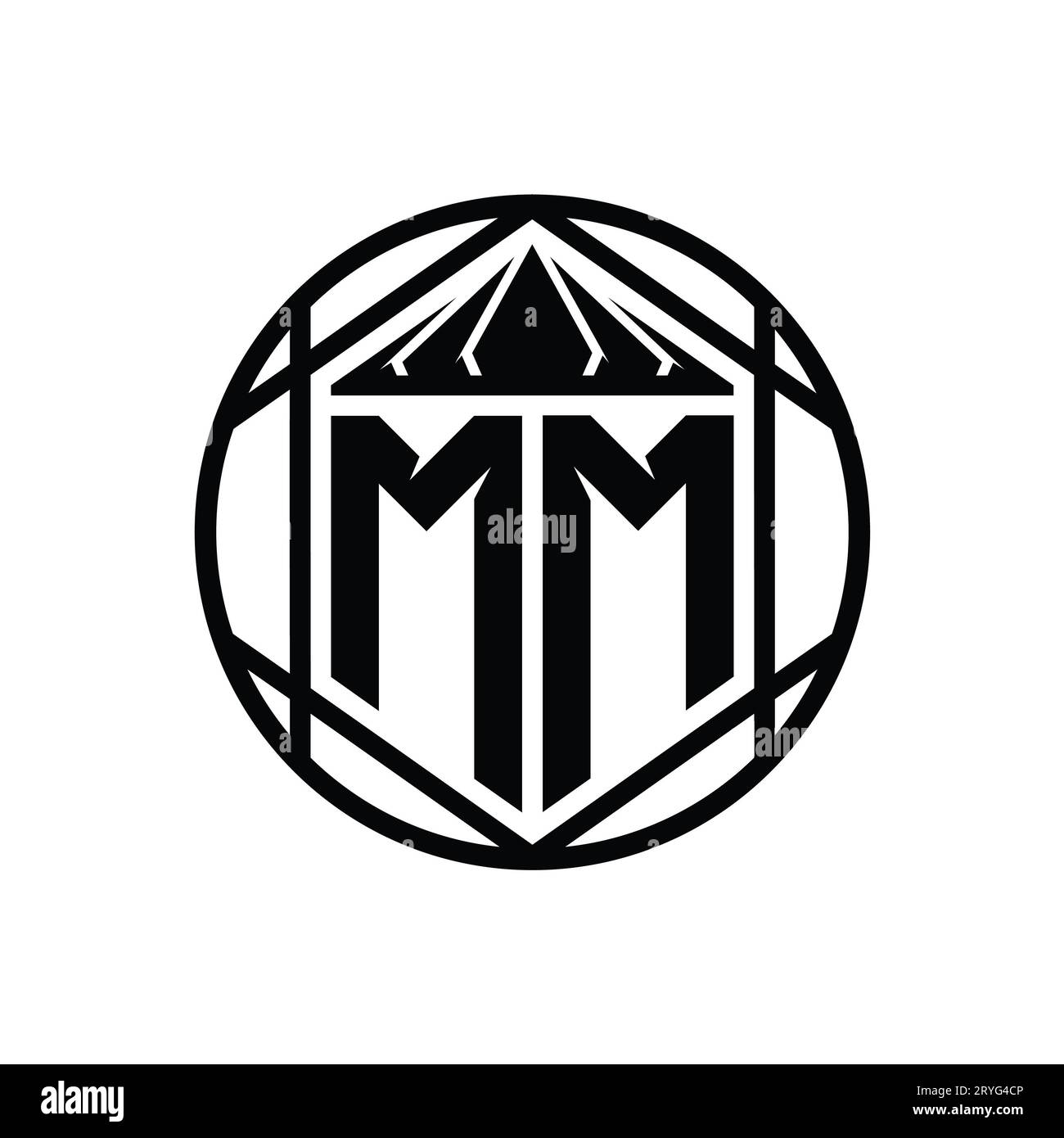 MM Letter Logo monogram hexagon slice crown sharp shield shape isolated ...
