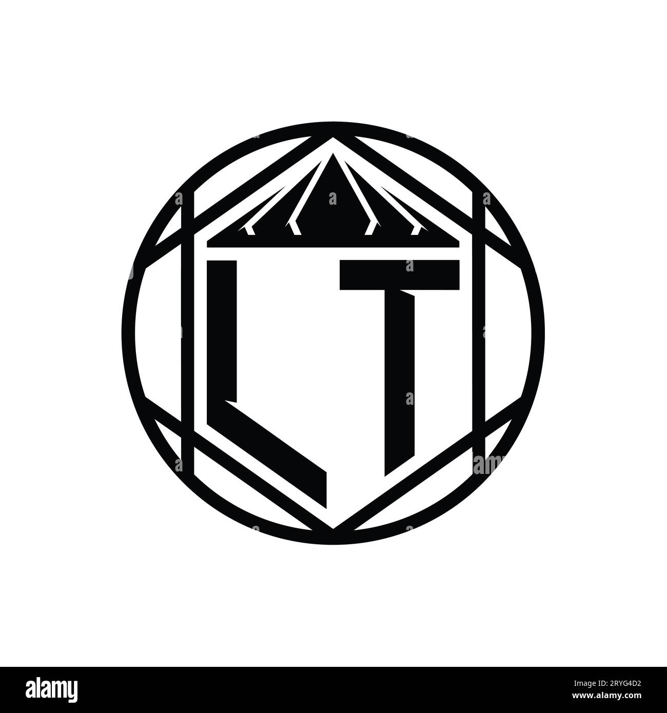 LT Letter Logo monogram hexagon slice crown sharp shield shape isolated circle abstract style ...