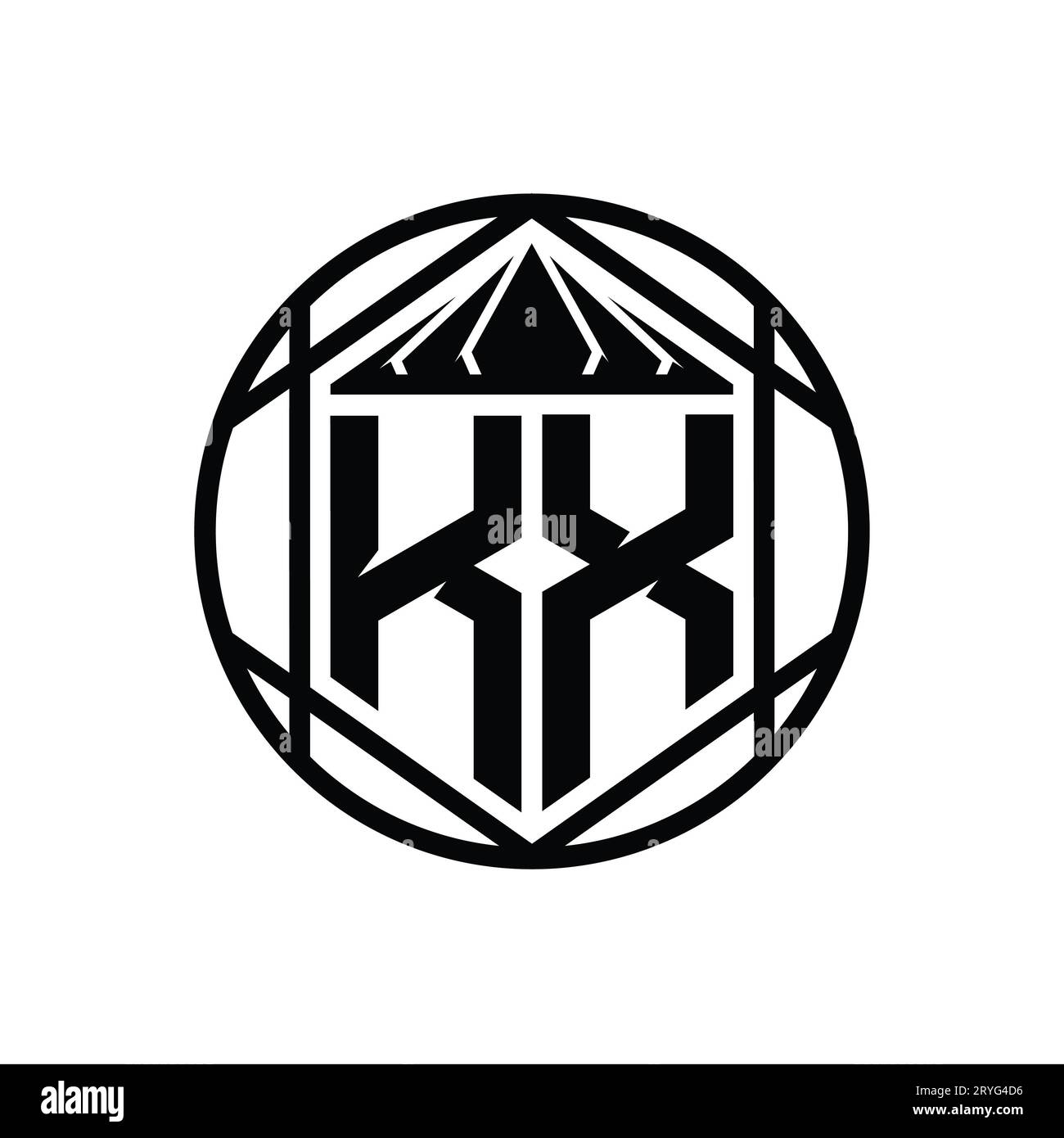 KX Letter Logo monogram hexagon slice crown sharp shield shape isolated circle abstract style ...