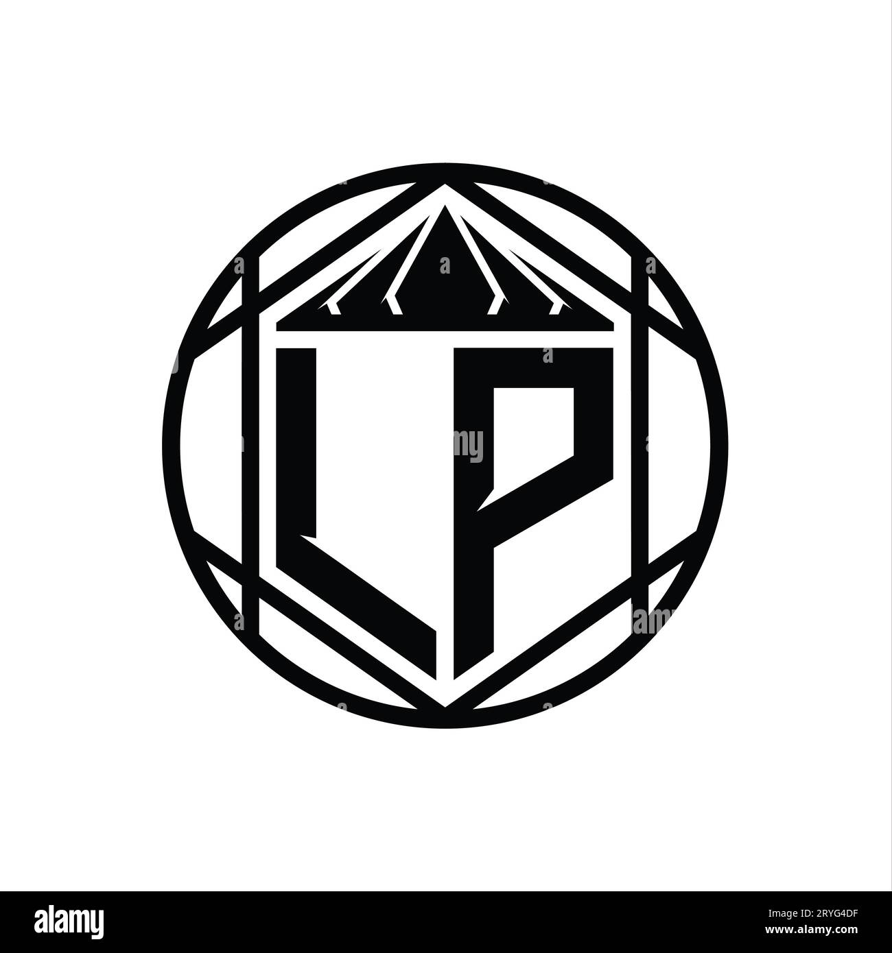 LP Letter Logo monogram hexagon slice crown sharp shield shape isolated ...