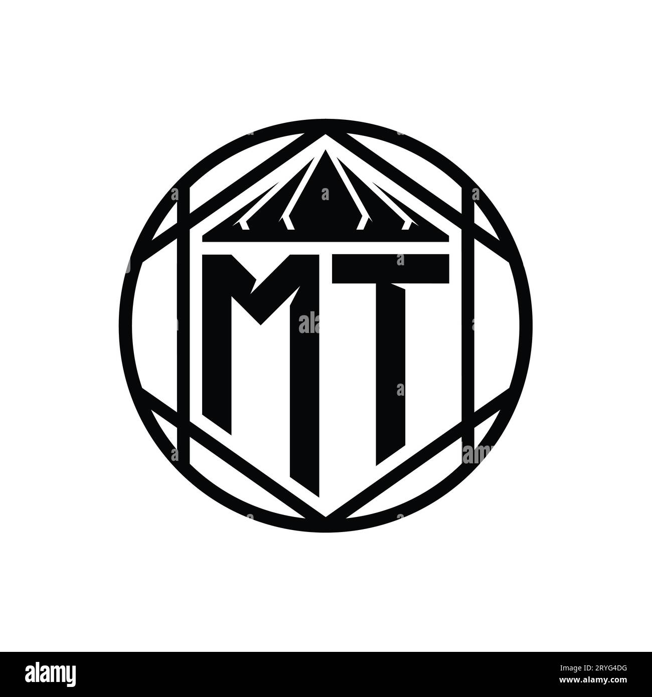MT Letter Logo monogram hexagon slice crown sharp shield shape isolated ...