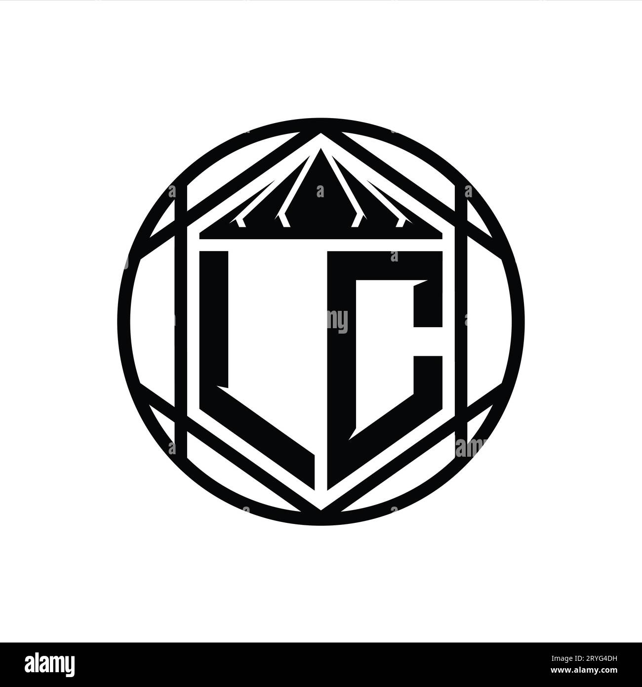 LC Letter Logo monogram hexagon slice crown sharp shield shape isolated ...