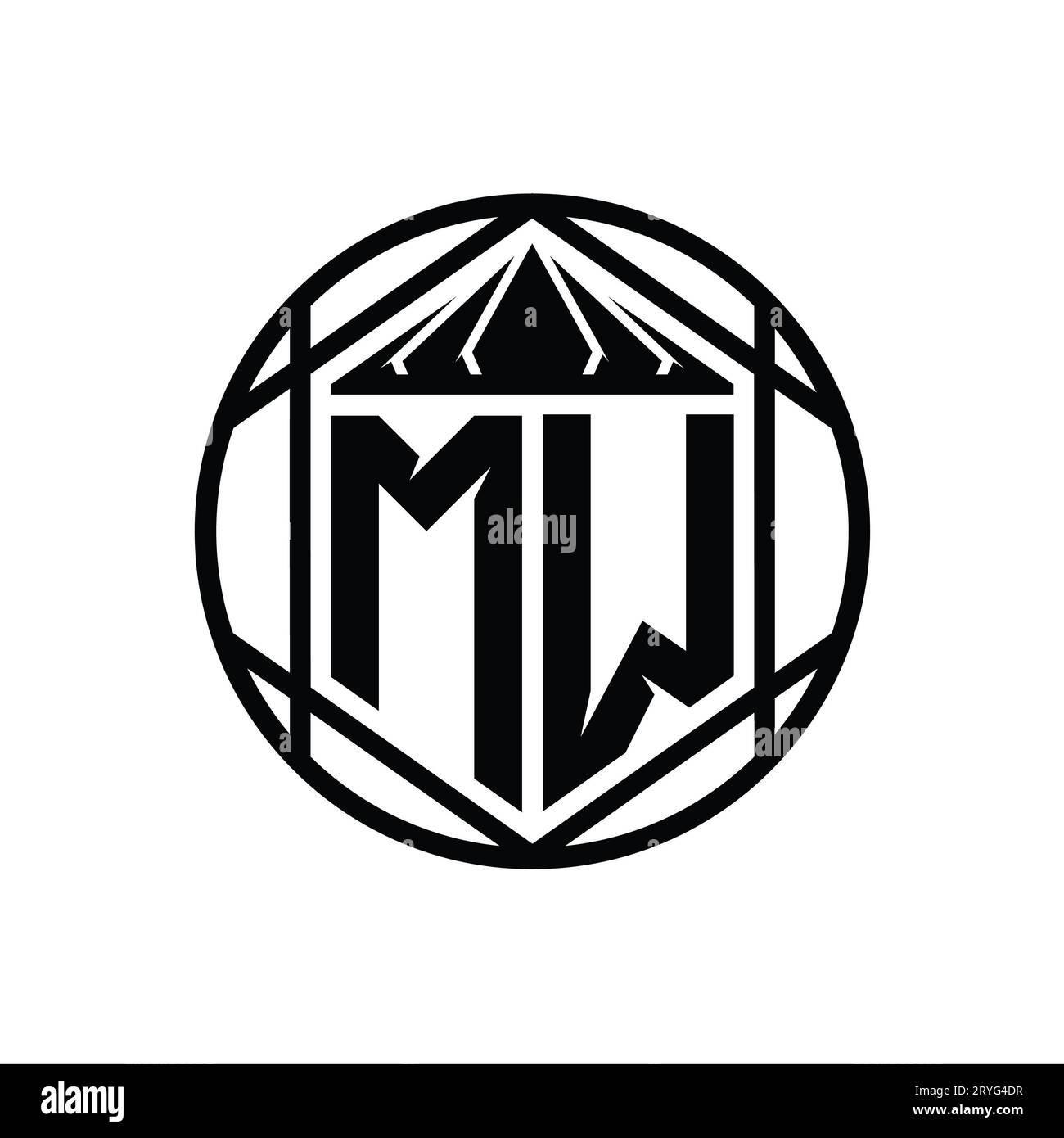 MW Letter Logo monogram hexagon slice crown sharp shield shape isolated ...