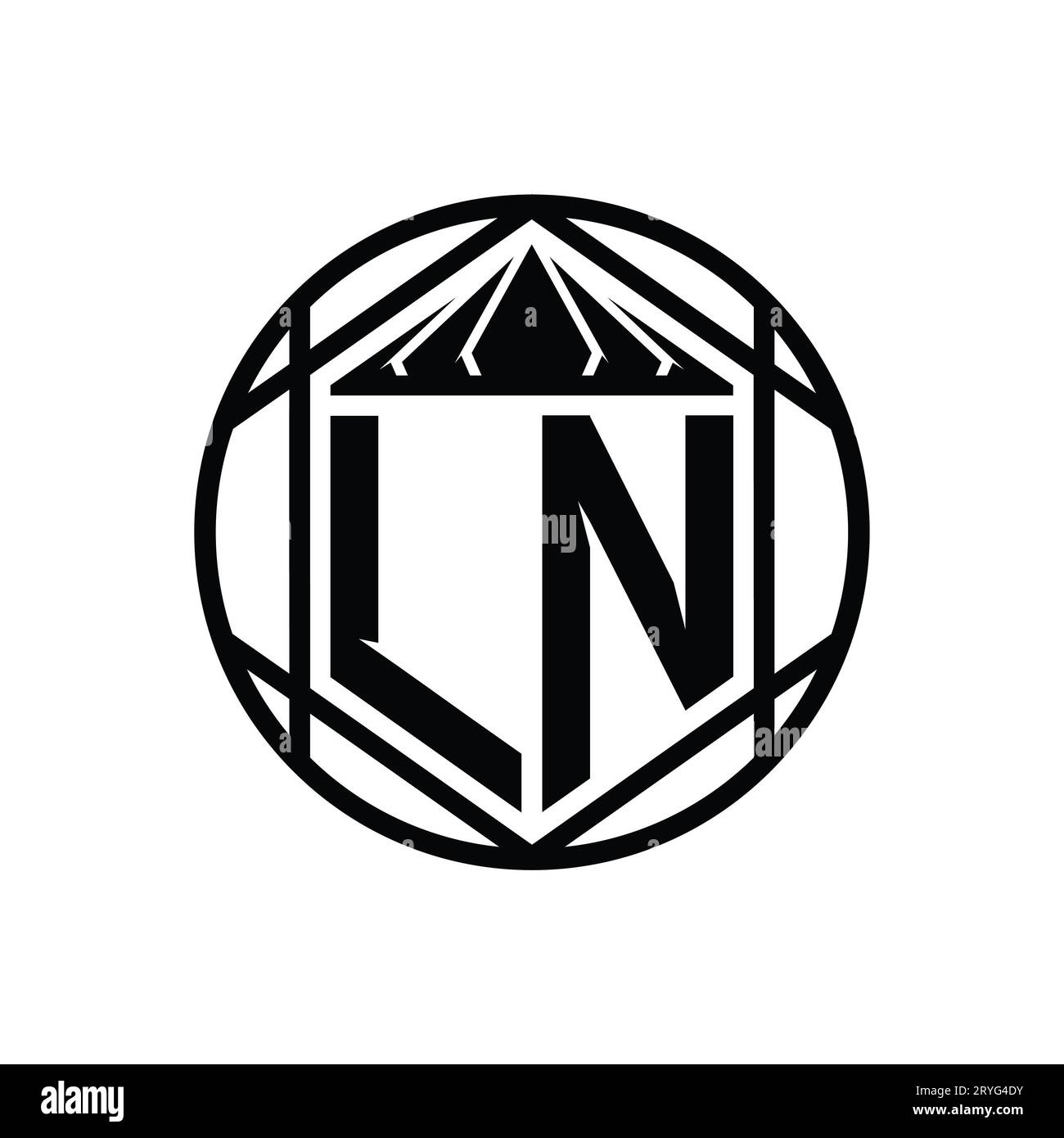 LN Letter Logo monogram hexagon slice crown sharp shield shape isolated circle abstract style ...