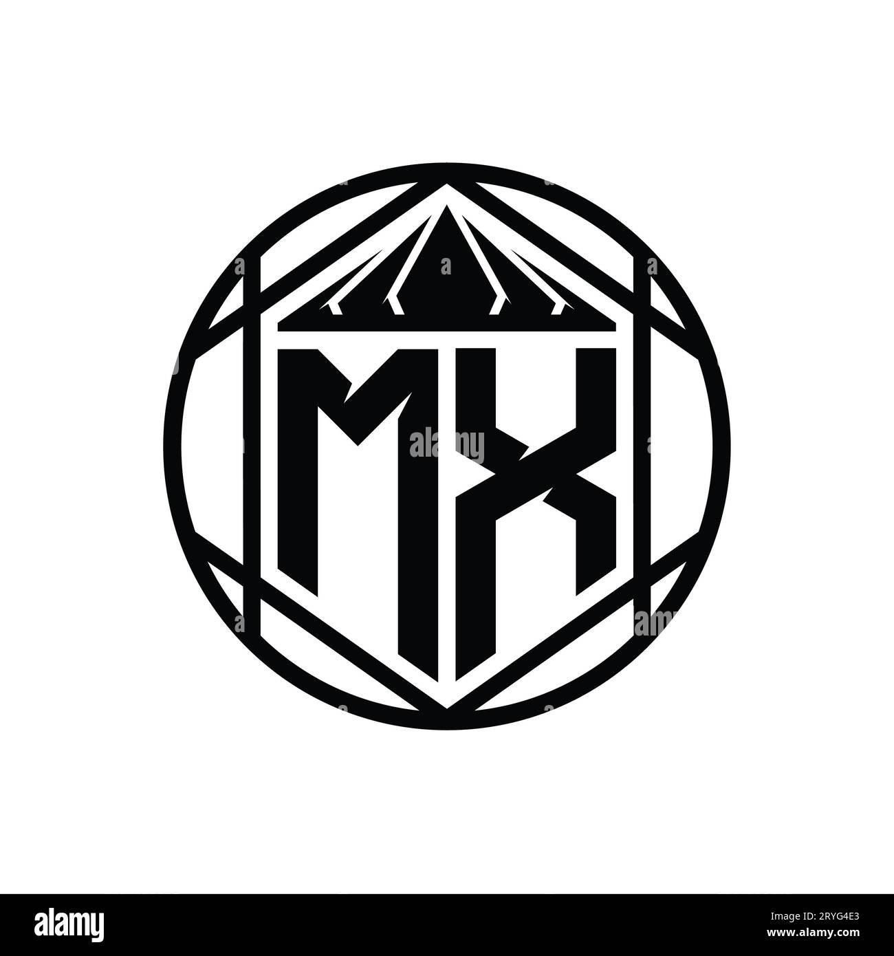 MX Letter Logo monogram hexagon slice crown sharp shield shape isolated circle abstract style ...