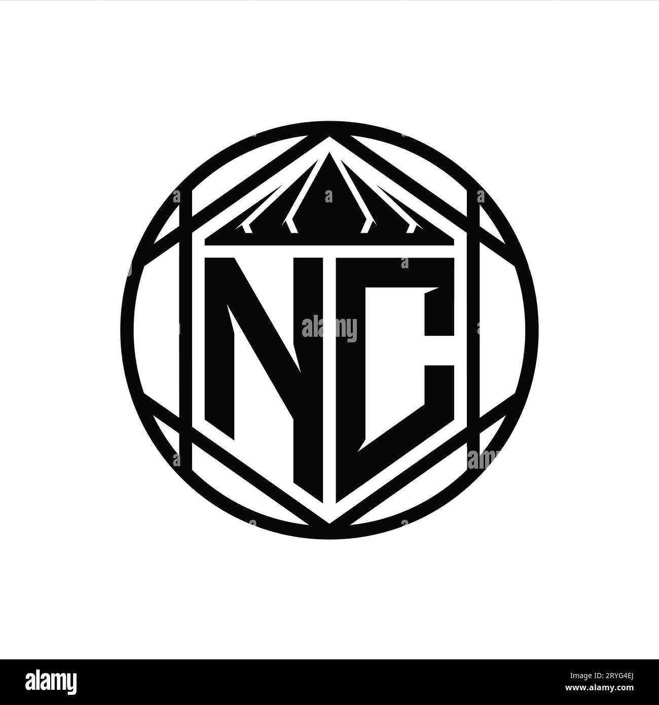 NC Letter Logo monogram hexagon slice crown sharp shield shape isolated circle abstract style ...