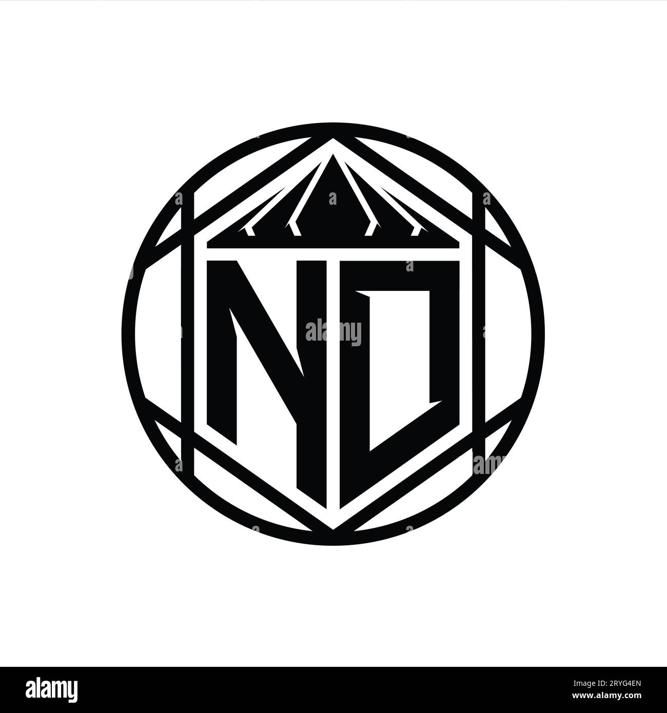 ND Letter Logo monogram hexagon slice crown sharp shield shape isolated ...