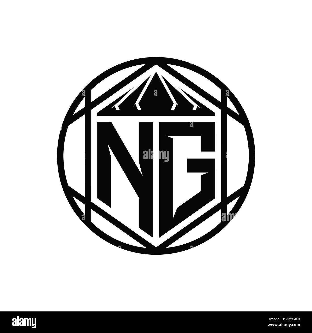 NG Letter Logo monogram hexagon slice crown sharp shield shape isolated ...