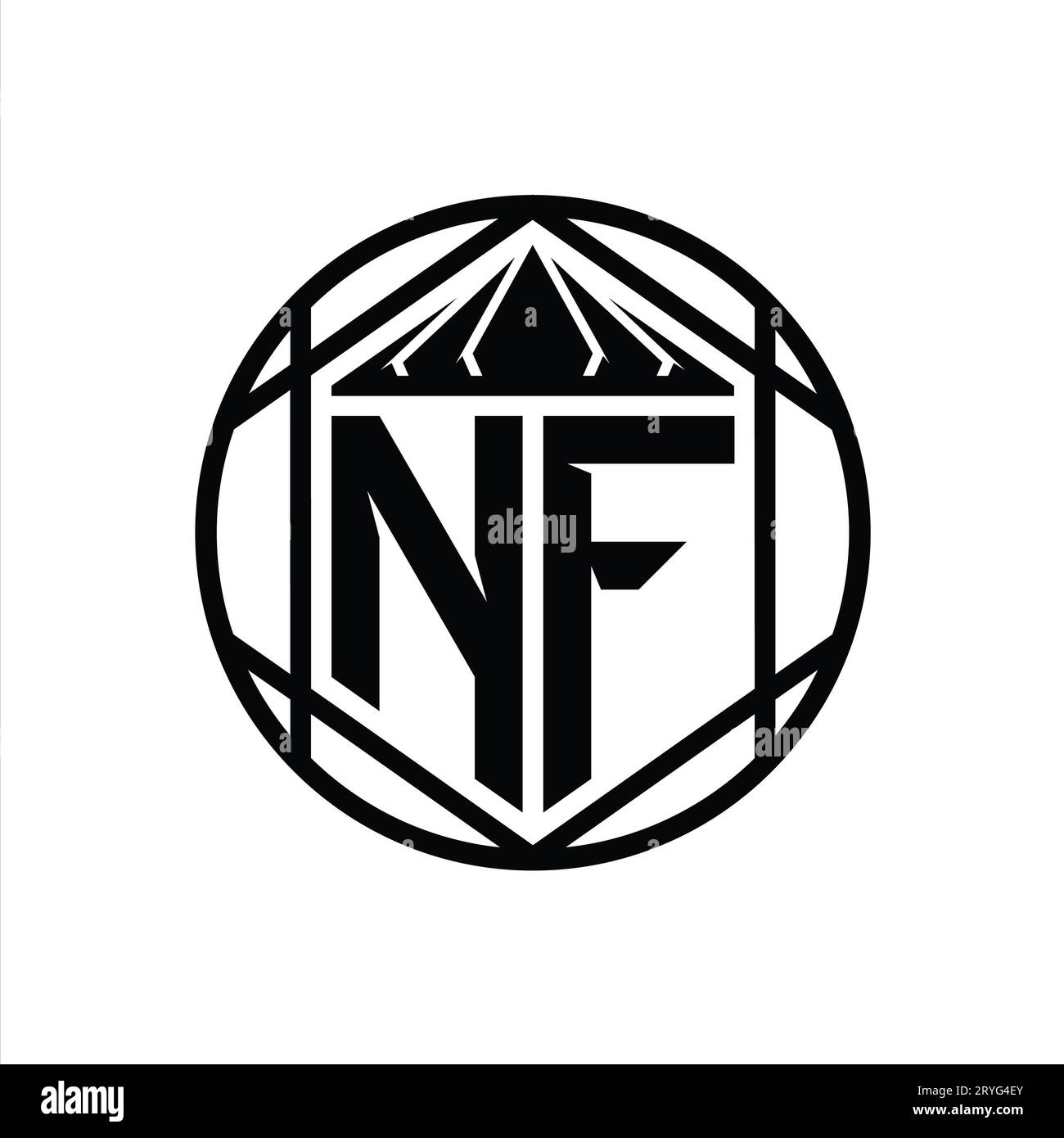 NF Letter Logo monogram hexagon slice crown sharp shield shape isolated ...