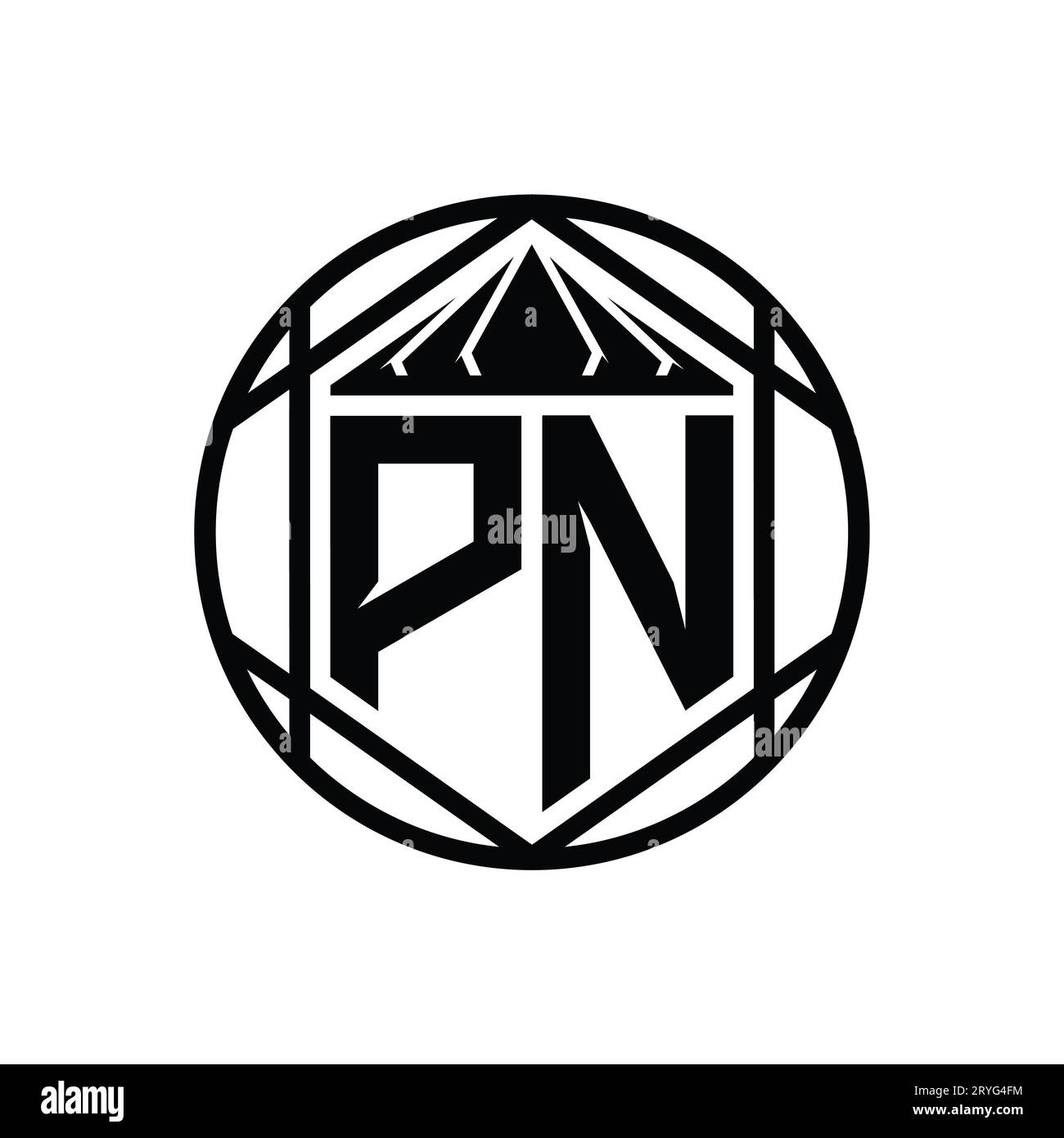 PN Letter Logo monogram hexagon slice crown sharp shield shape isolated circle abstract style ...