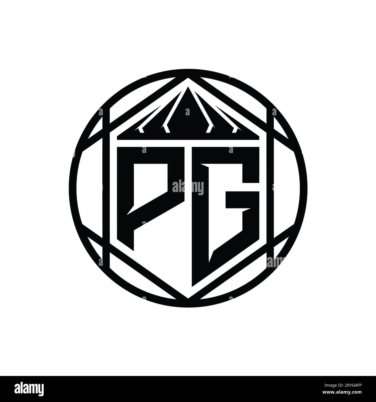 PG Letter Logo monogram hexagon slice crown sharp shield shape isolated ...
