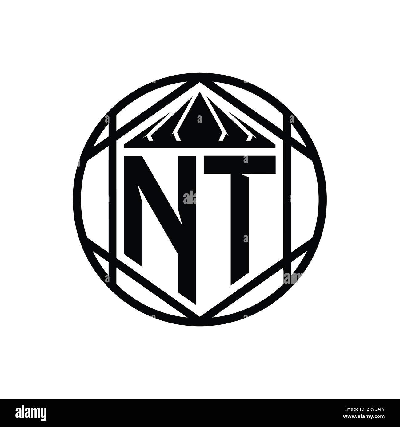 NT Letter Logo monogram hexagon slice crown sharp shield shape isolated ...