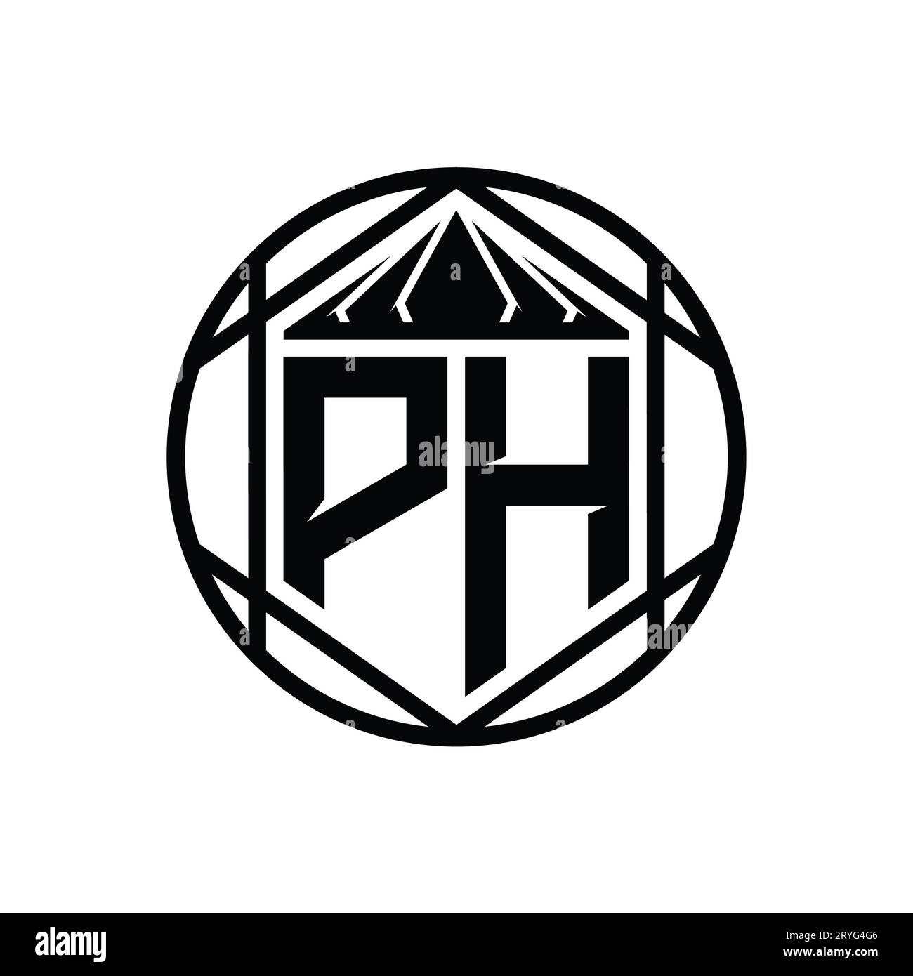 PH Letter Logo monogram hexagon slice crown sharp shield shape isolated ...