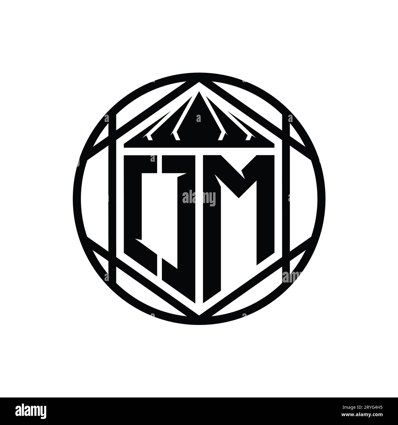 OM Letter Logo monogram hexagon slice crown sharp shield shape isolated ...