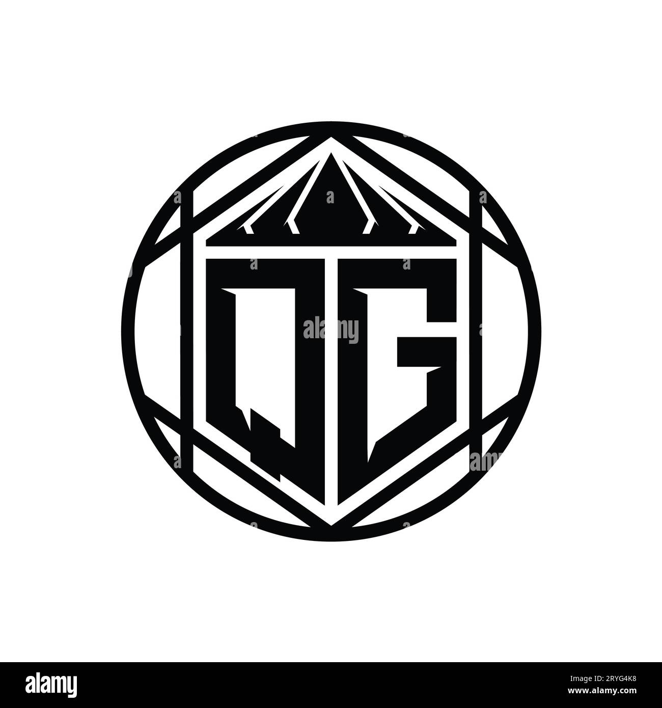 QG Letter Logo monogram hexagon slice crown sharp shield shape isolated ...