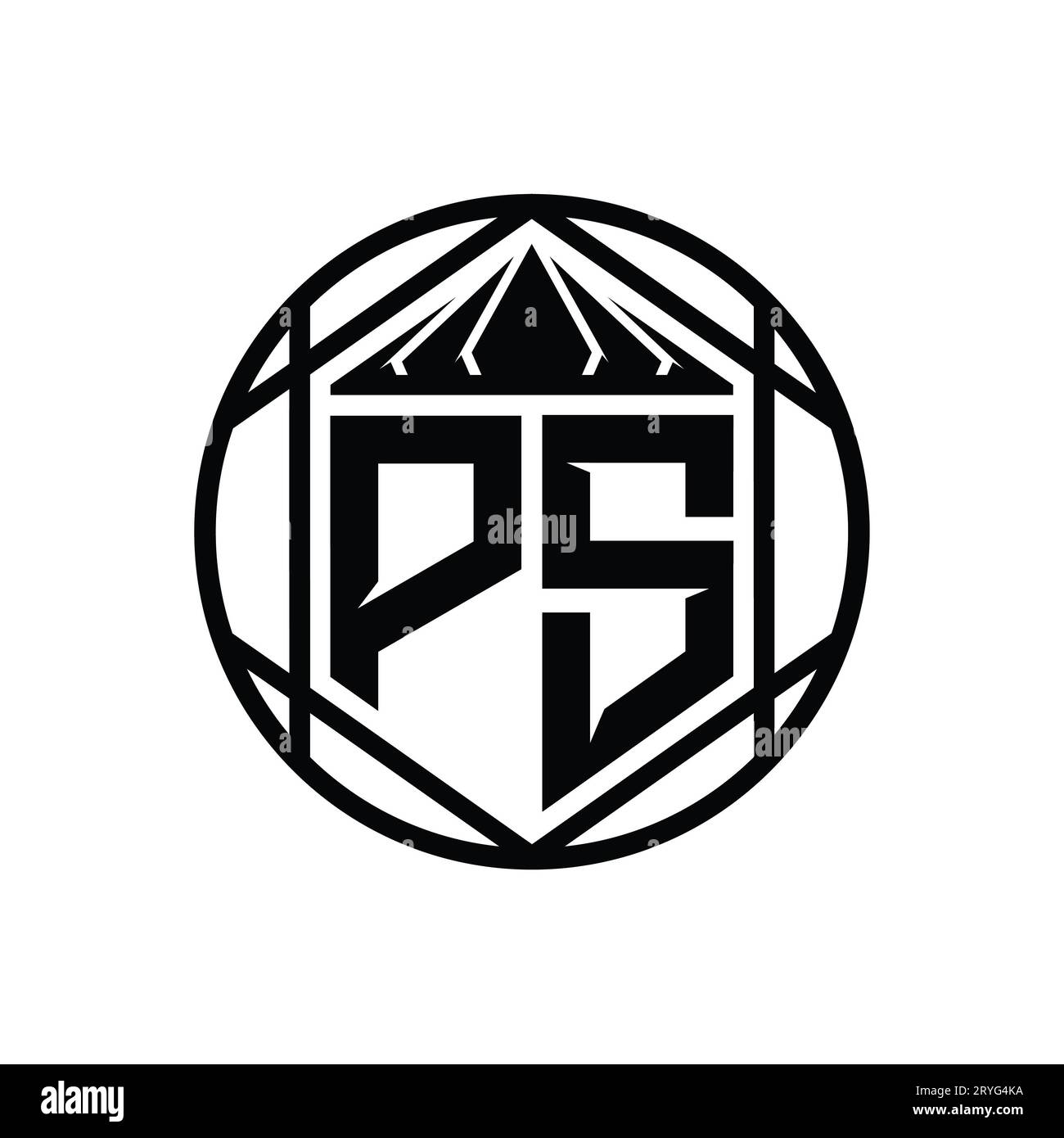 PS Letter Logo monogram hexagon slice crown sharp shield shape isolated ...