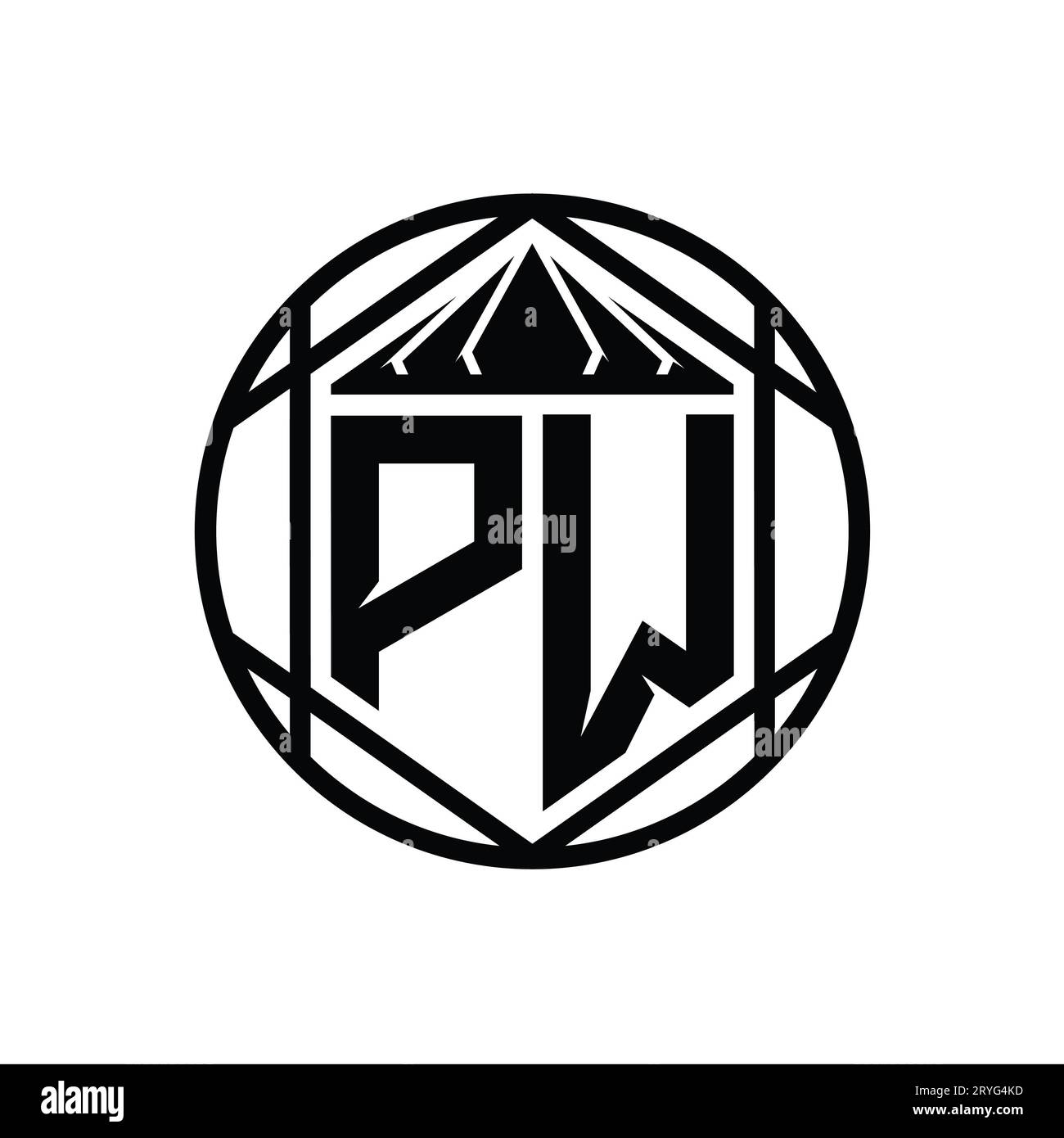 PW Letter Logo monogram hexagon slice crown sharp shield shape isolated ...