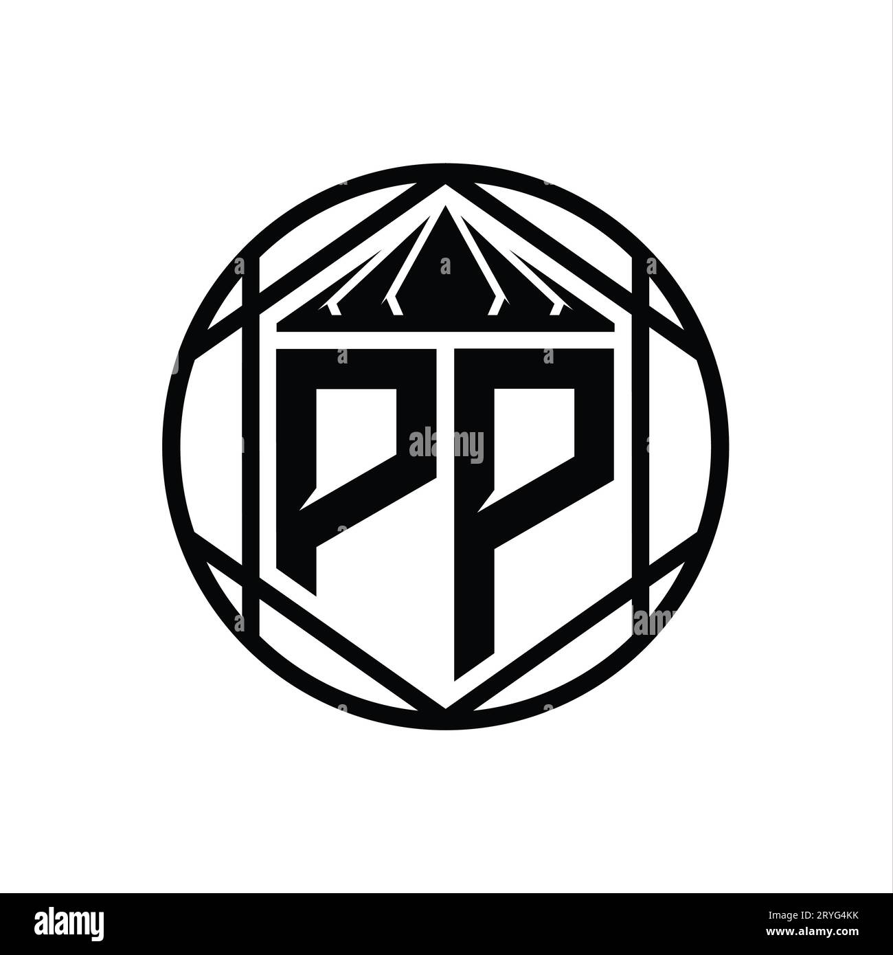 PP Letter Logo monogram hexagon slice crown sharp shield shape isolated ...
