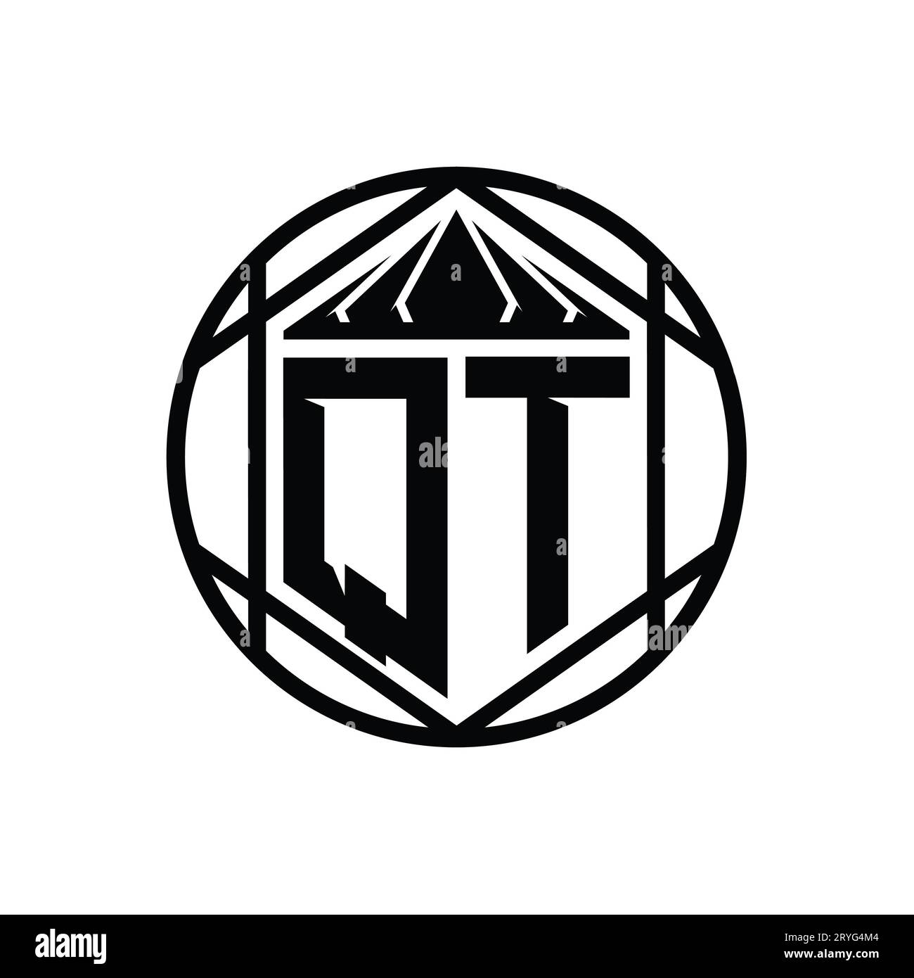 QT Letter Logo monogram hexagon slice crown sharp shield shape isolated ... QT Letter Logo monogram hexagon slice crown sharp shield shape isolated ...