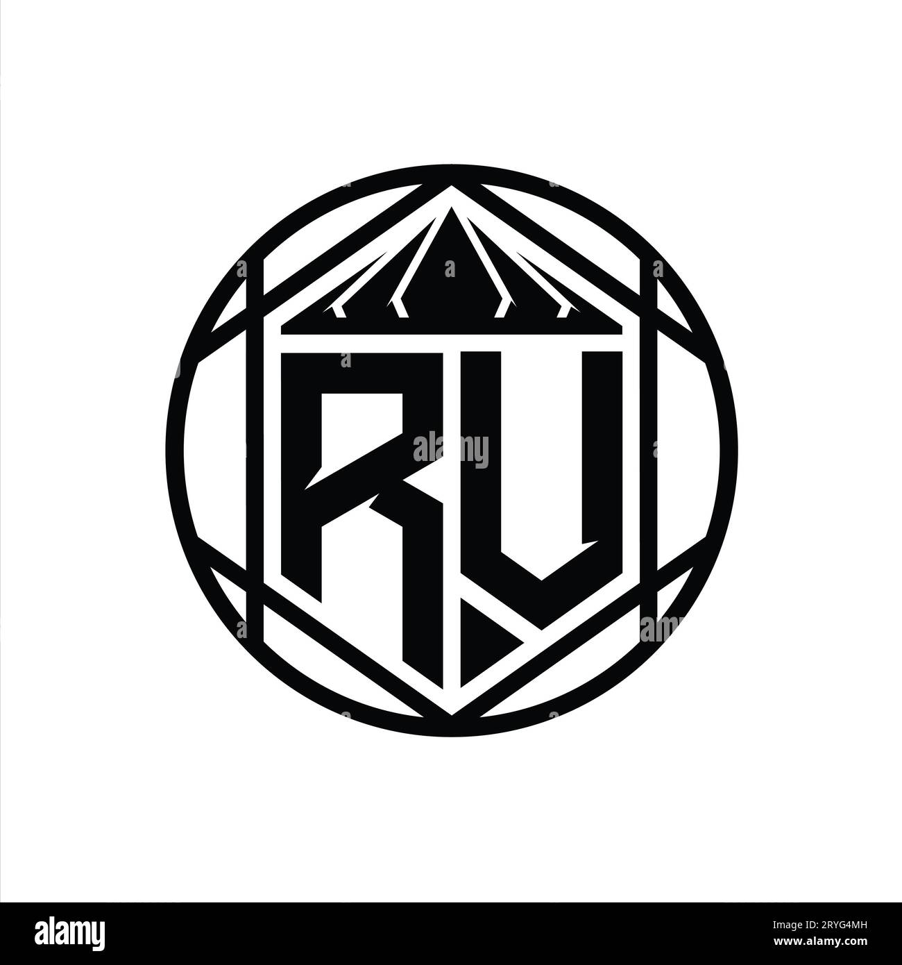 RV Letter Logo monogram hexagon slice crown sharp shield shape isolated ...