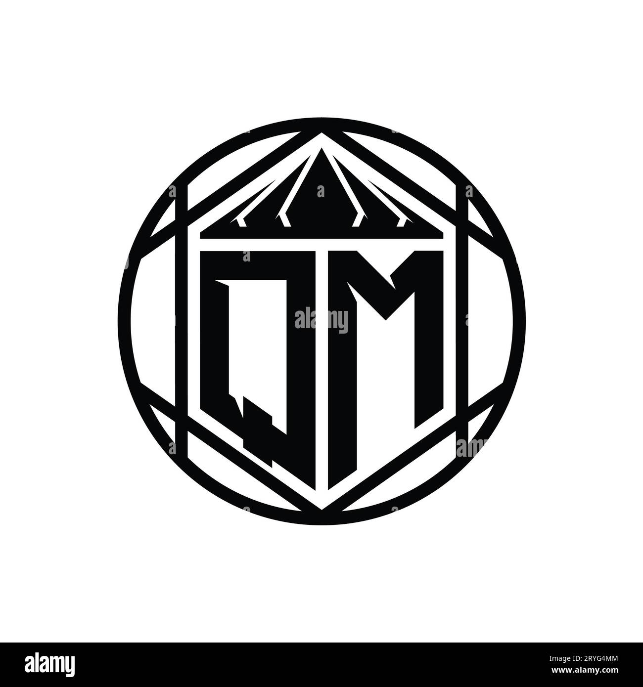 QM Letter Logo monogram hexagon slice crown sharp shield shape isolated ...