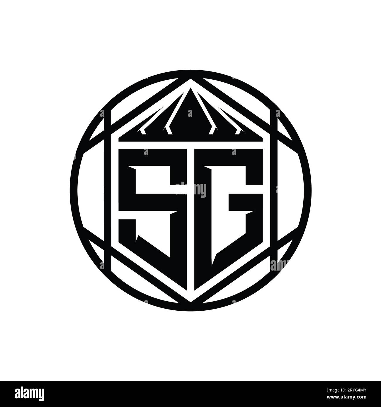 SG Letter Logo monogram hexagon slice crown sharp shield shape isolated circle abstract style ...