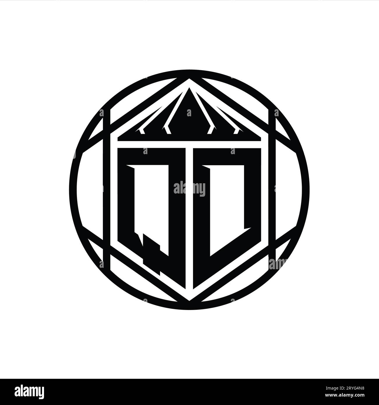 QD Letter Logo monogram hexagon slice crown sharp shield shape isolated circle abstract style ...
