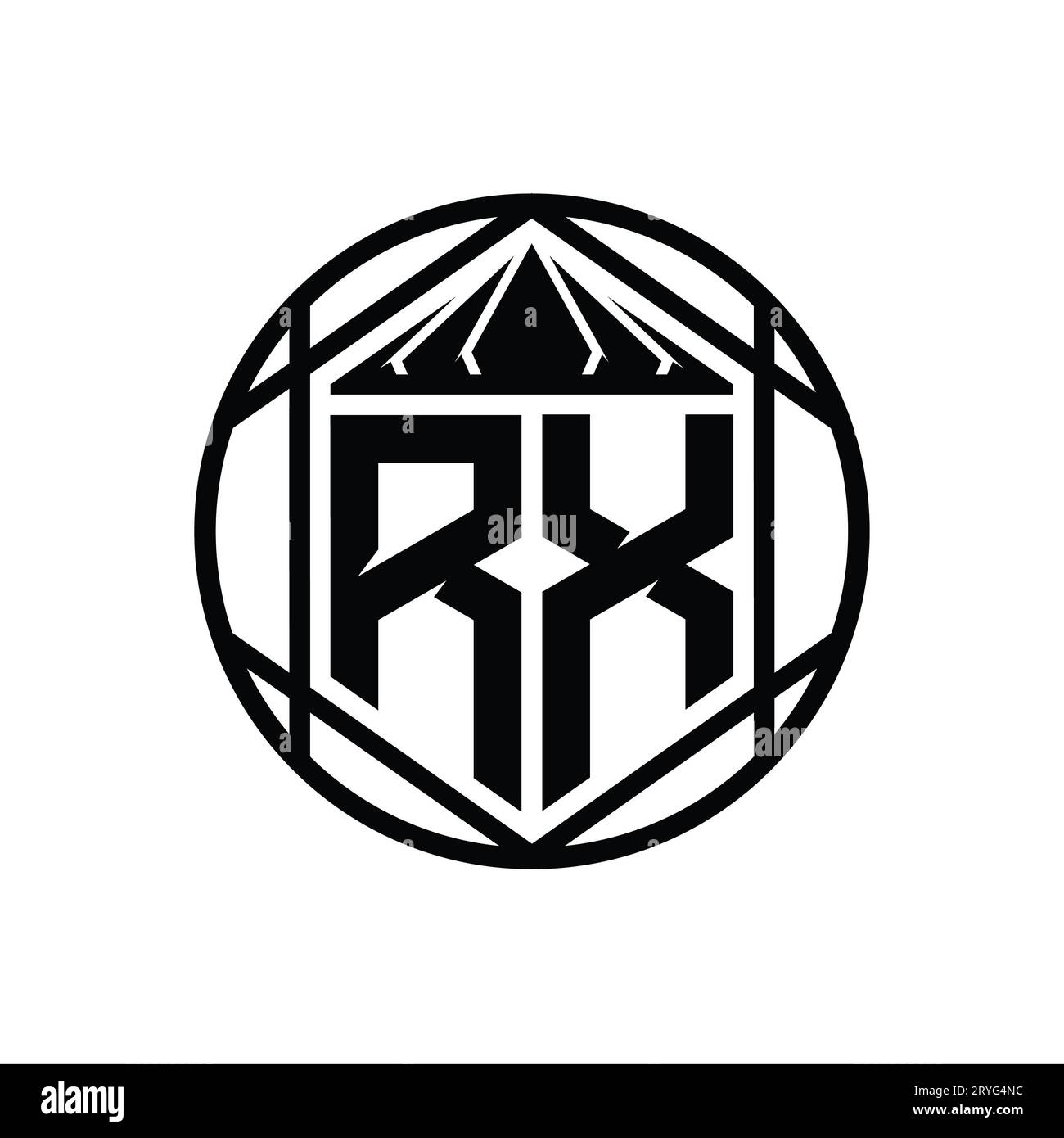 RX Letter Logo monogram hexagon slice crown sharp shield shape isolated ...