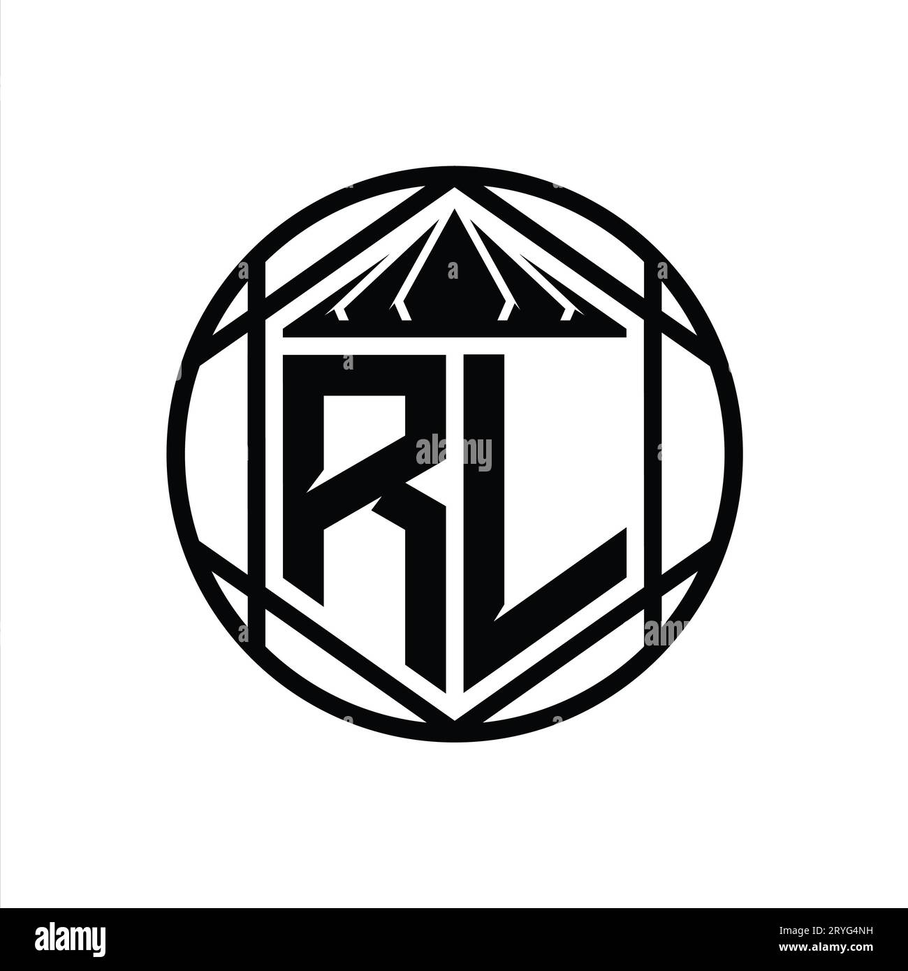 RL Letter Logo monogram hexagon slice crown sharp shield shape isolated ...