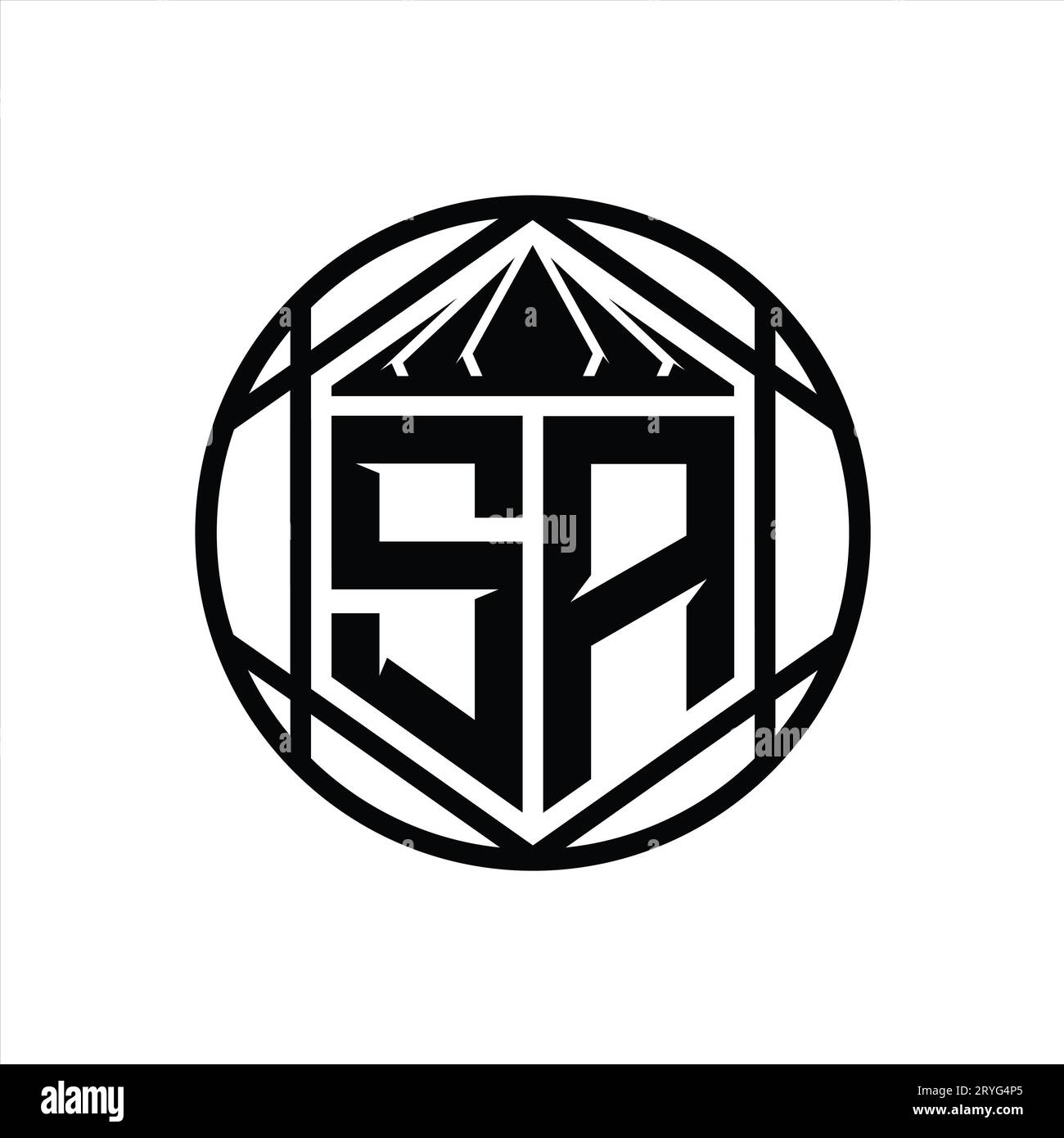 SA Letter Logo monogram hexagon slice crown sharp shield shape isolated ...