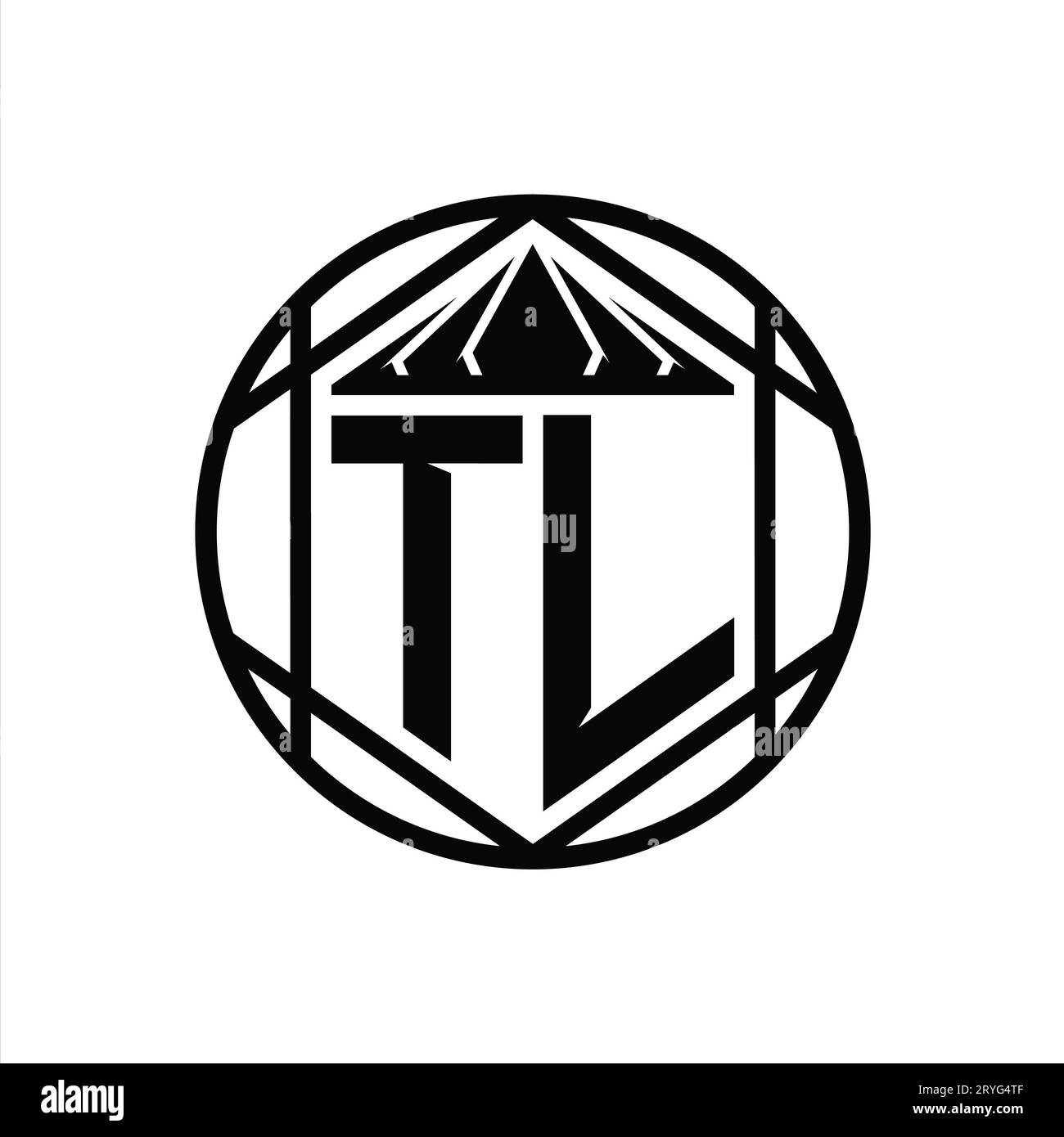 TL Letter Logo monogram hexagon slice crown sharp shield shape isolated ...