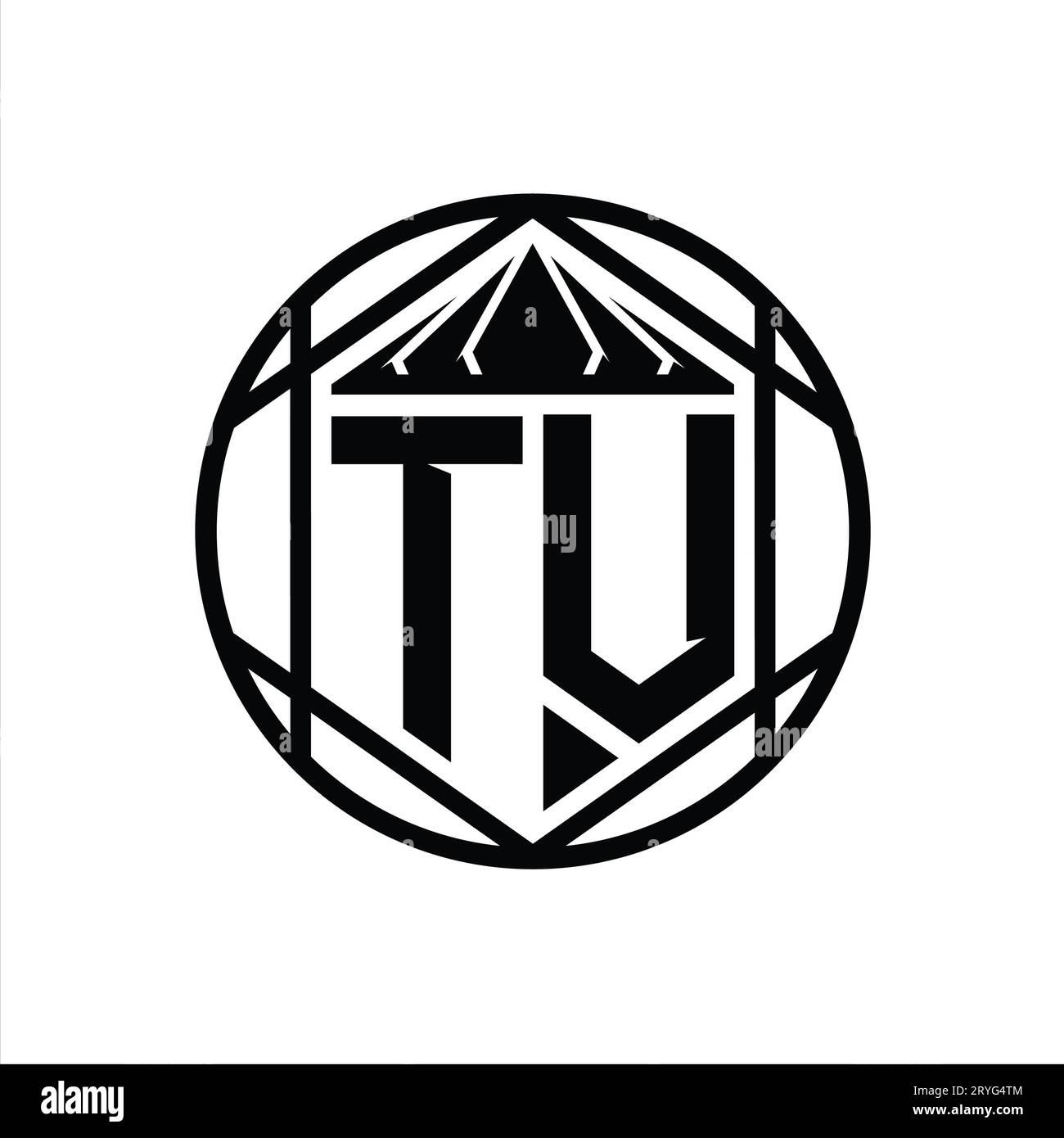 TV Letter Logo monogram hexagon slice crown sharp shield shape isolated ...