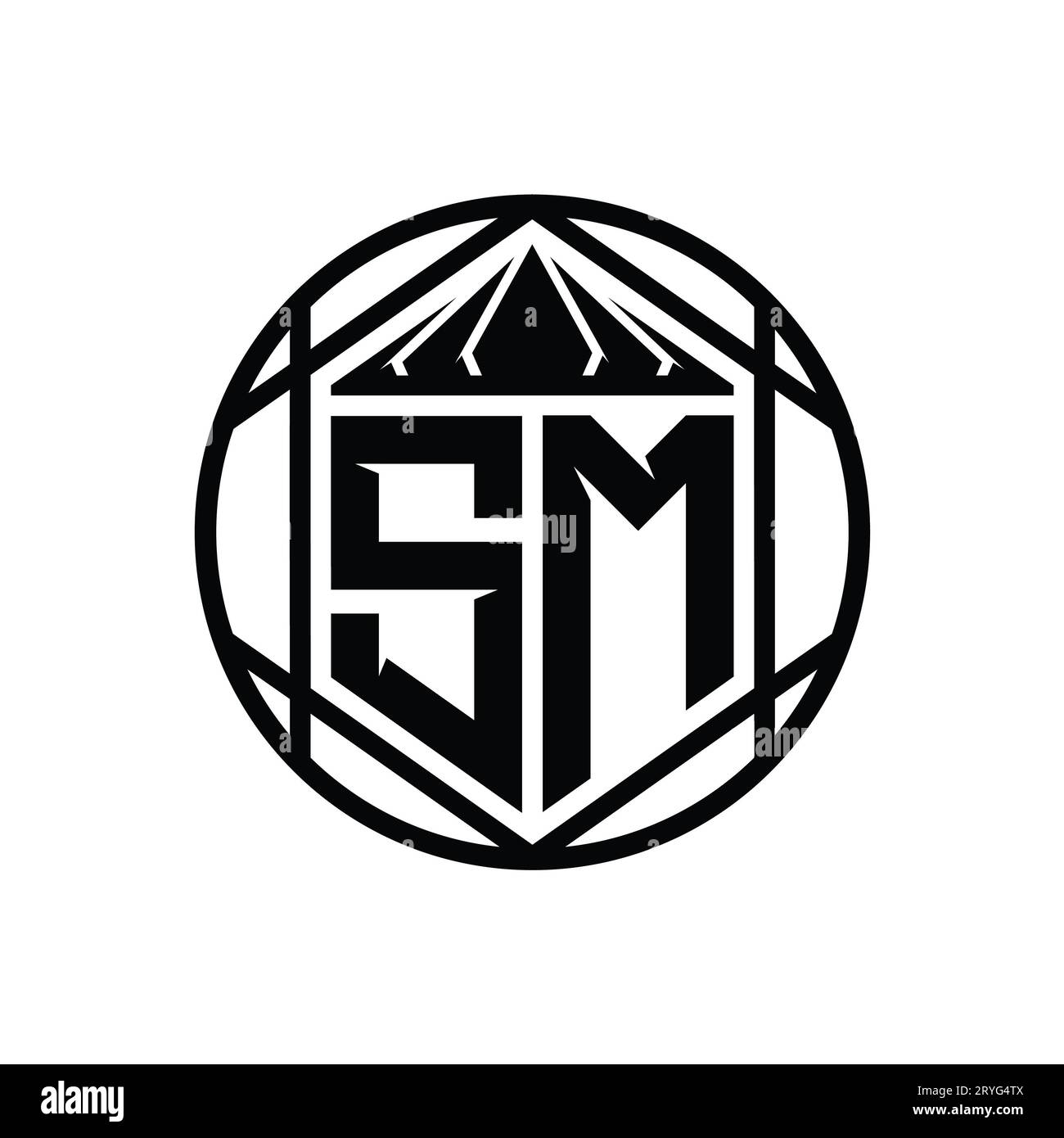 SM Letter Logo monogram hexagon slice crown sharp shield shape isolated ...