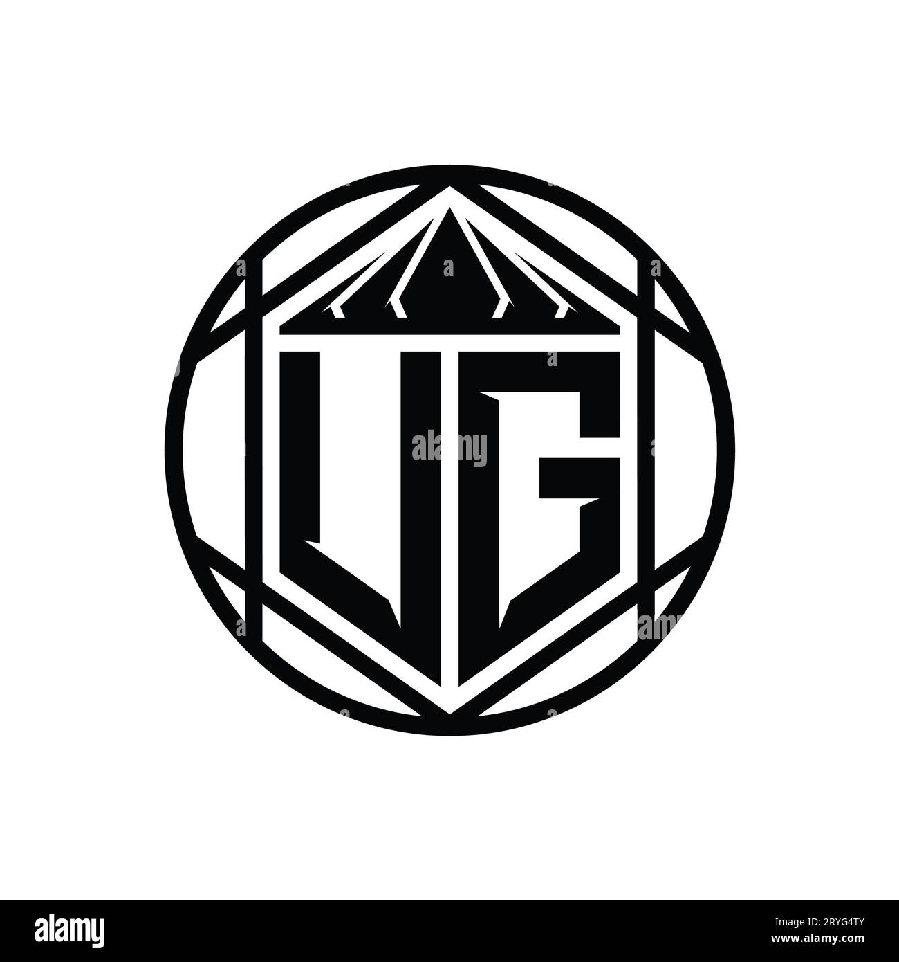 UG Letter Logo monogram hexagon slice crown sharp shield shape isolated ...