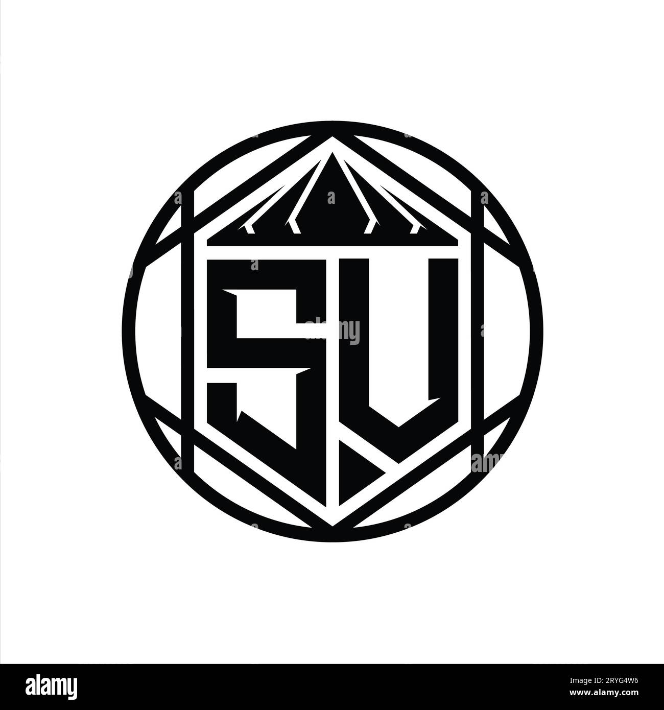 SV Letter Logo monogram hexagon slice crown sharp shield shape isolated ...
