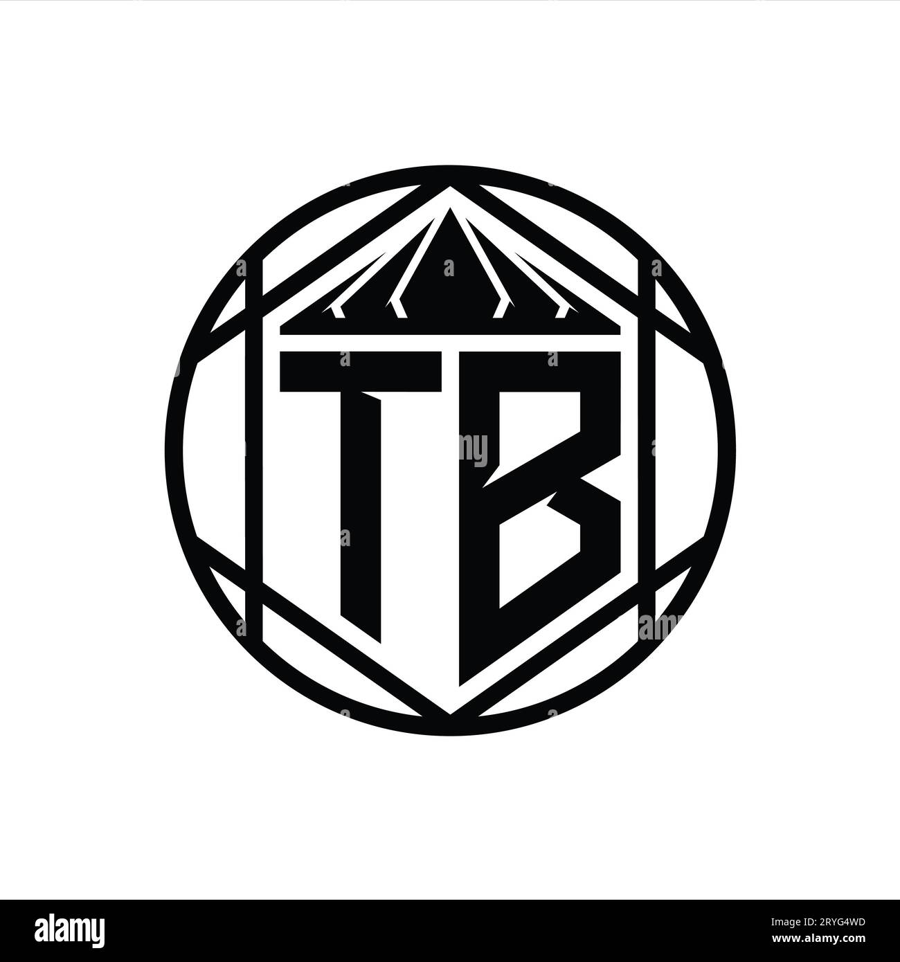 TB Letter Logo monogram hexagon slice crown sharp shield shape isolated ...