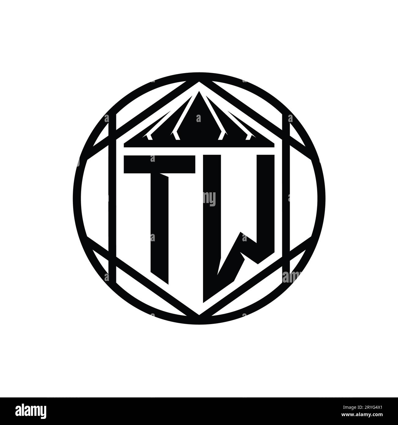 TW Letter Logo monogram hexagon slice crown sharp shield shape isolated circle abstract style ...