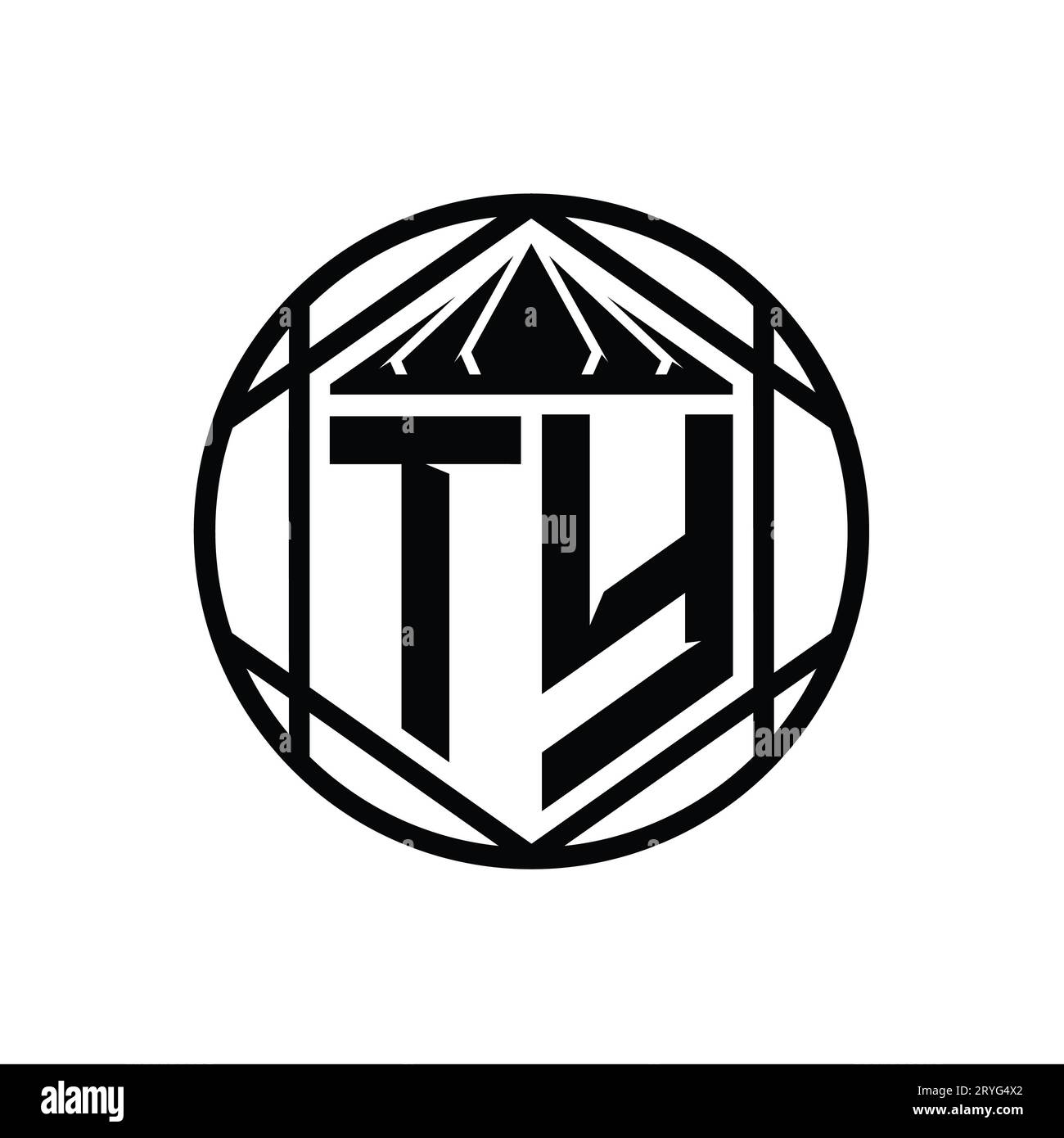 TY Letter Logo monogram hexagon slice crown sharp shield shape isolated ...