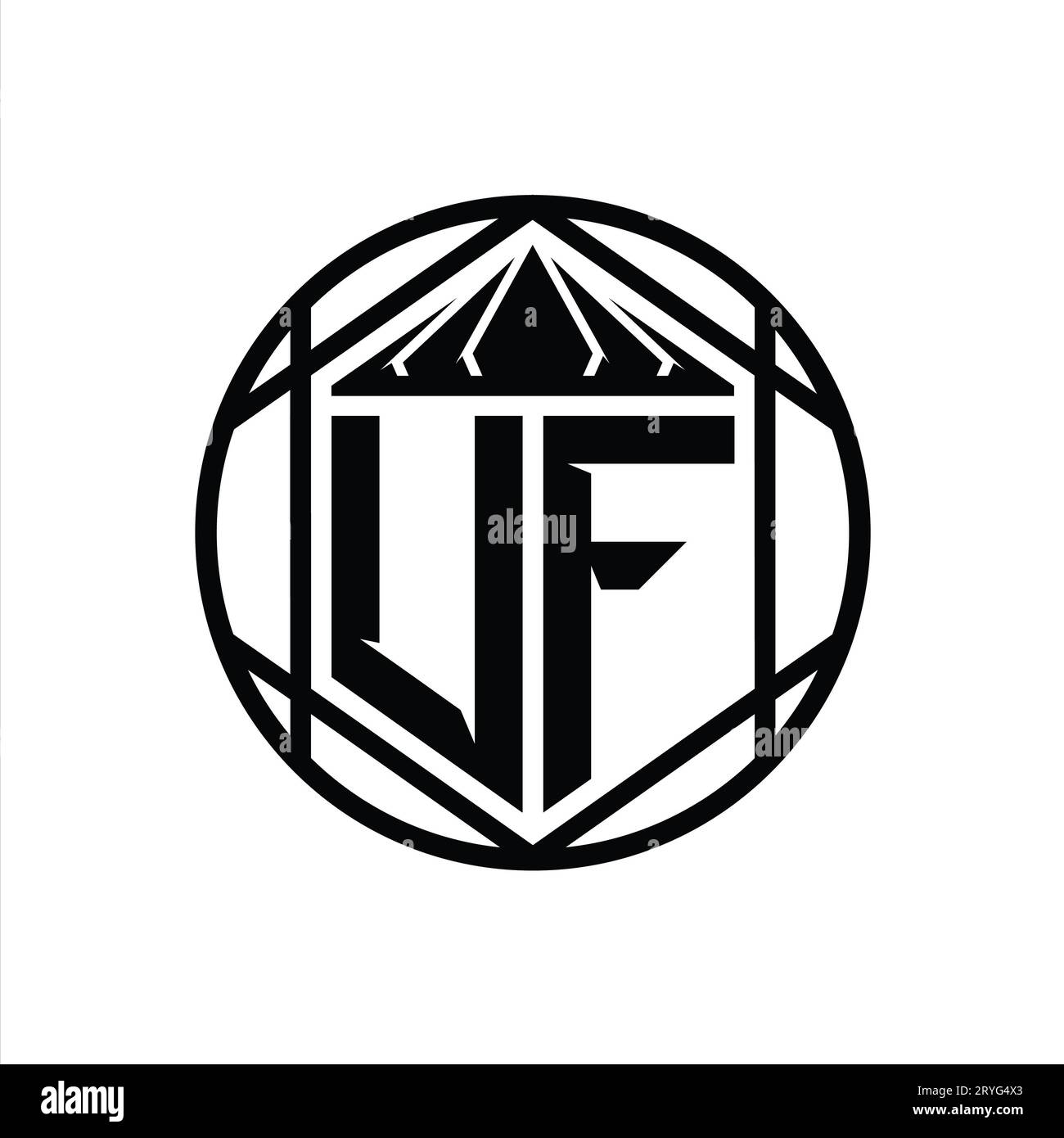 UF Letter Logo monogram hexagon slice crown sharp shield shape isolated ...