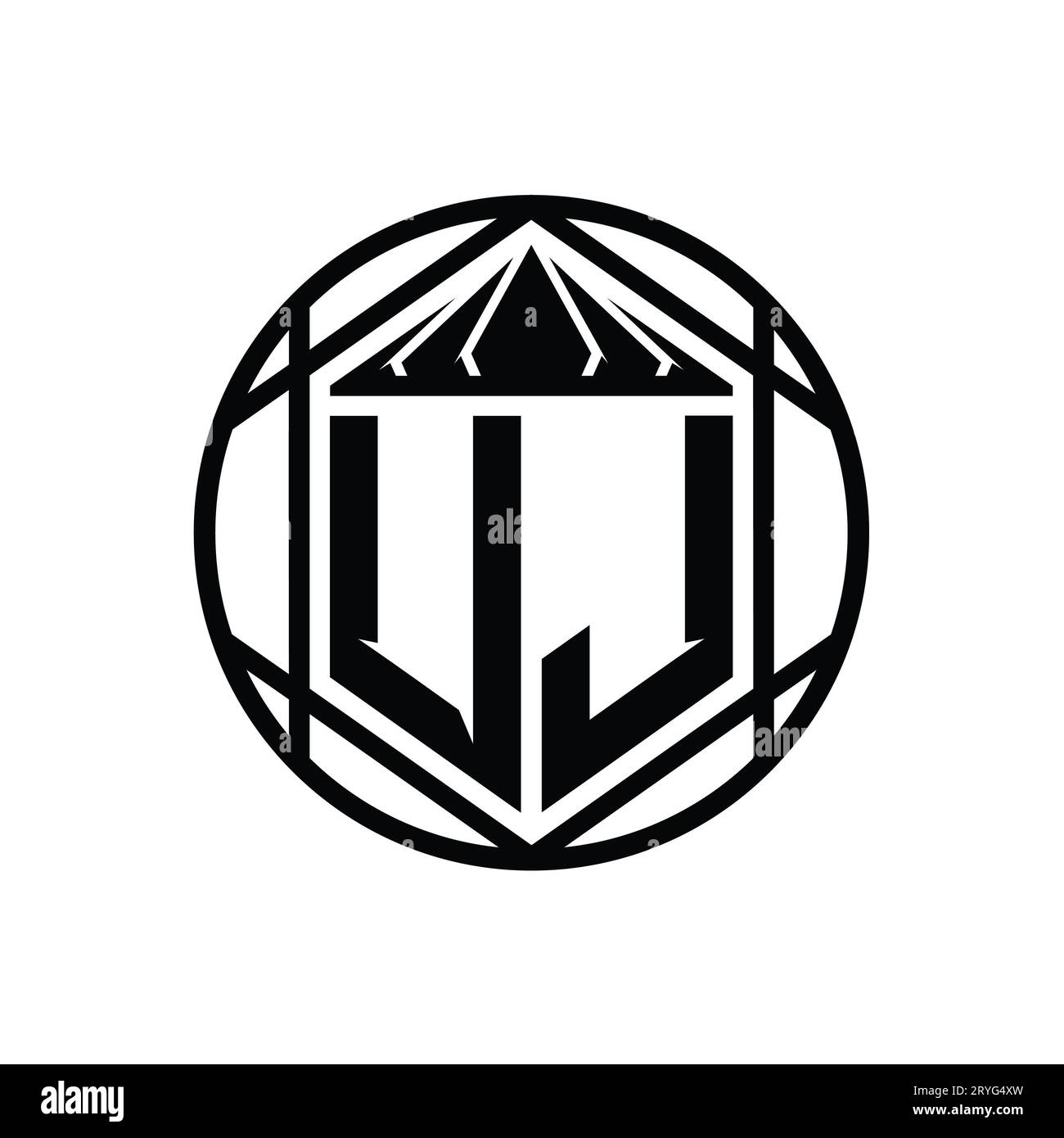 UJ Letter Logo monogram hexagon slice crown sharp shield shape isolated ...