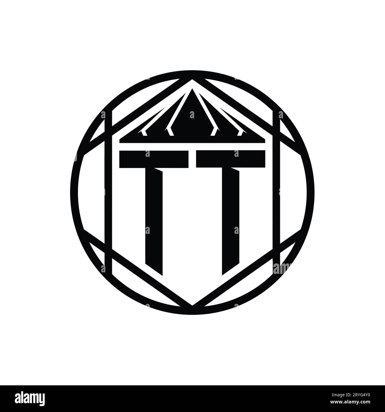 TT Letter Logo monogram hexagon slice crown sharp shield shape isolated ...