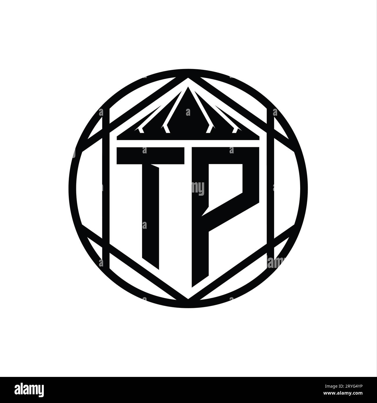 TP Letter Logo monogram hexagon slice crown sharp shield shape isolated circle abstract style ...
