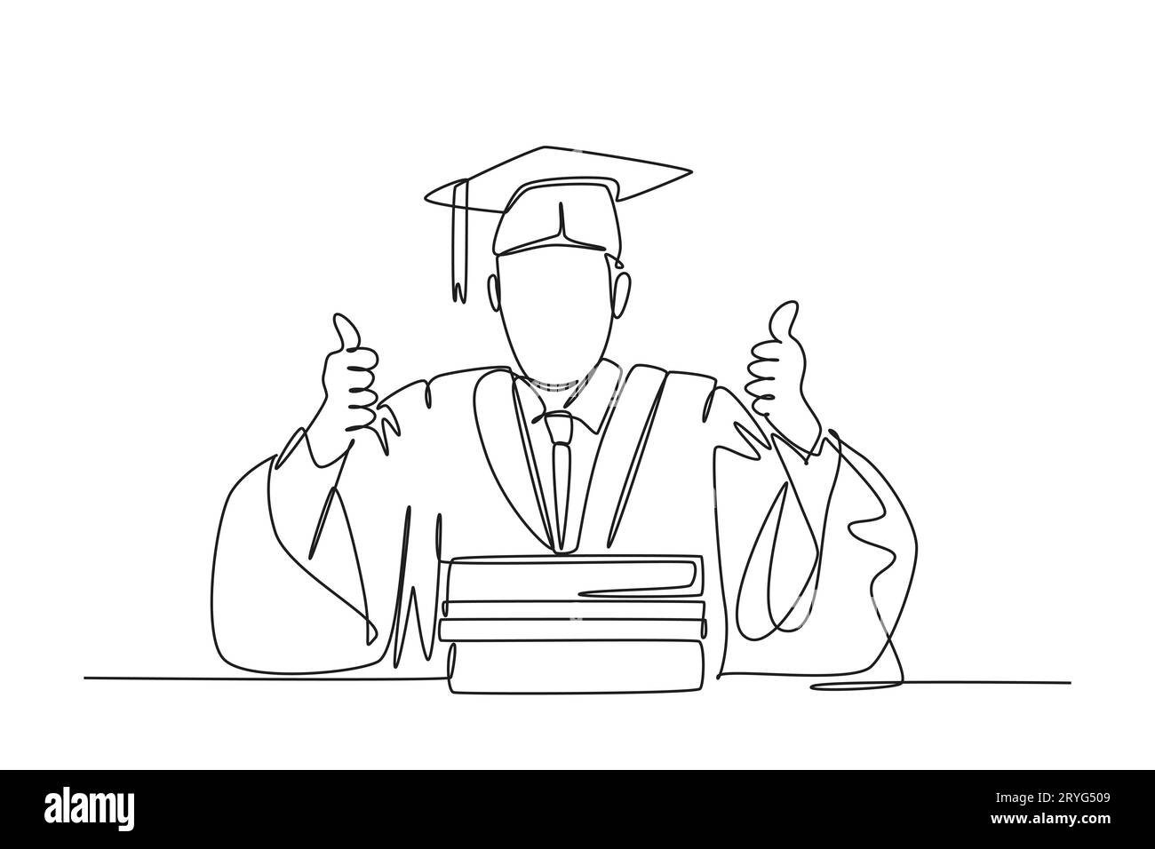 Single continuous line drawing young happy graduate male college ...